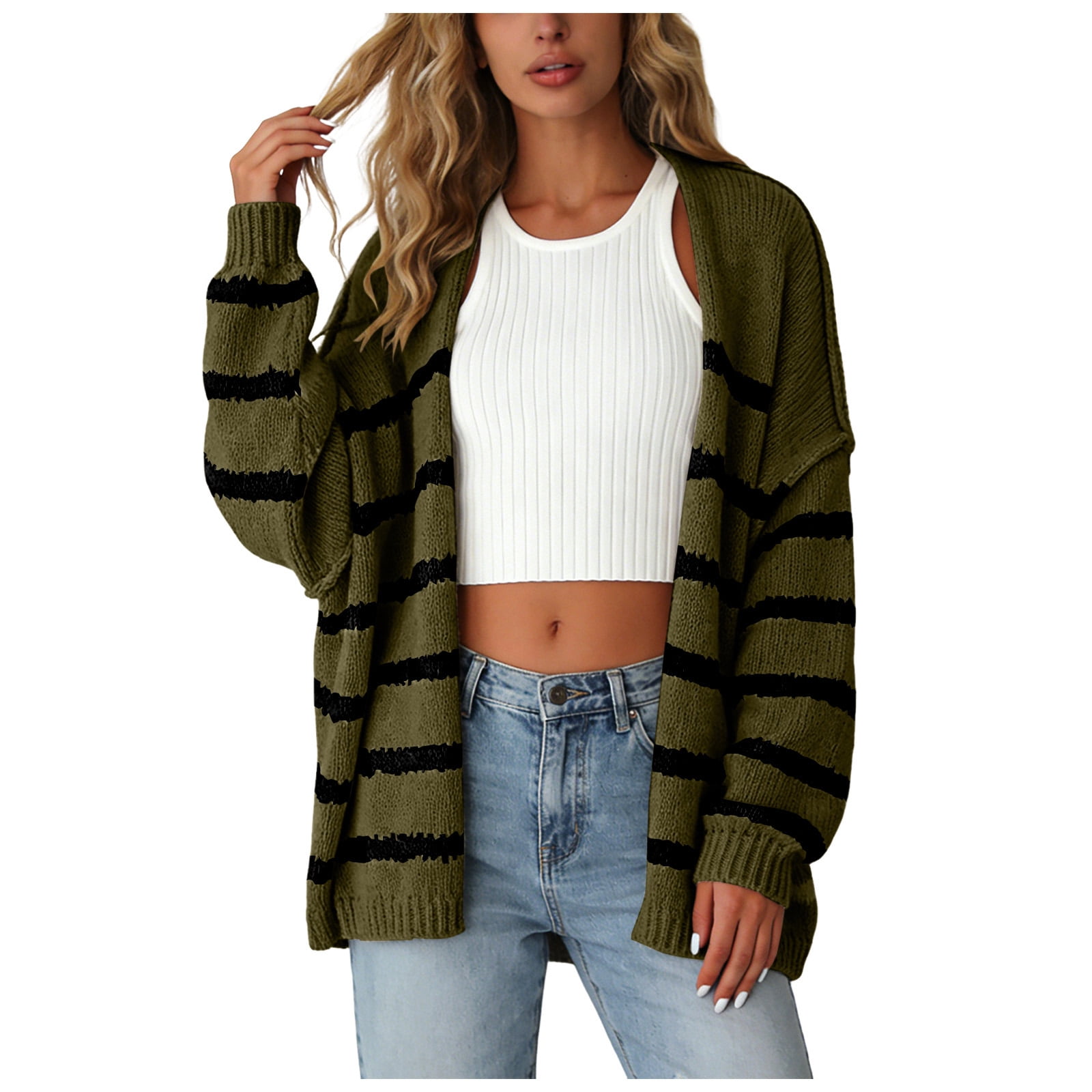 adviicd Womens Oversized Striped Cardigan Sweaters Fall Long Lantern ...