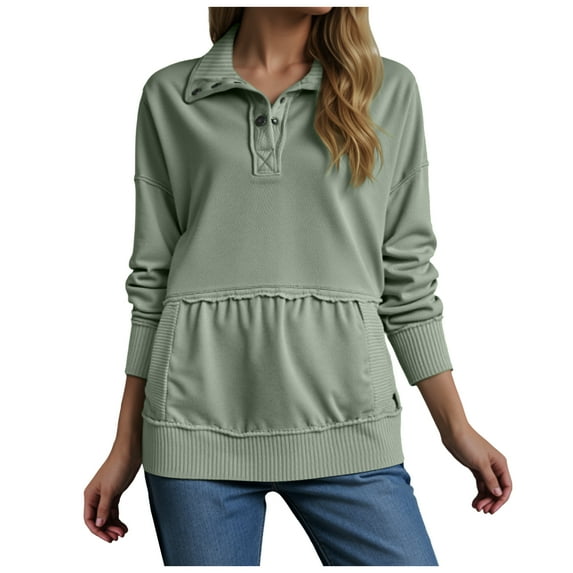 adviicd Womens Oversized Sweatshirts Button Neck Lightweight Tops Casual Pullover Tunics Winter ...