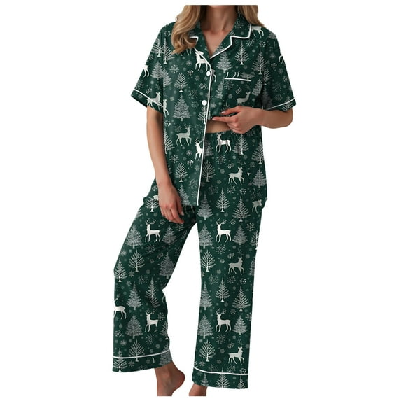adviicd Womens Pajama Set 2 Piece Christmas Print Pjs Button Down Fall ...