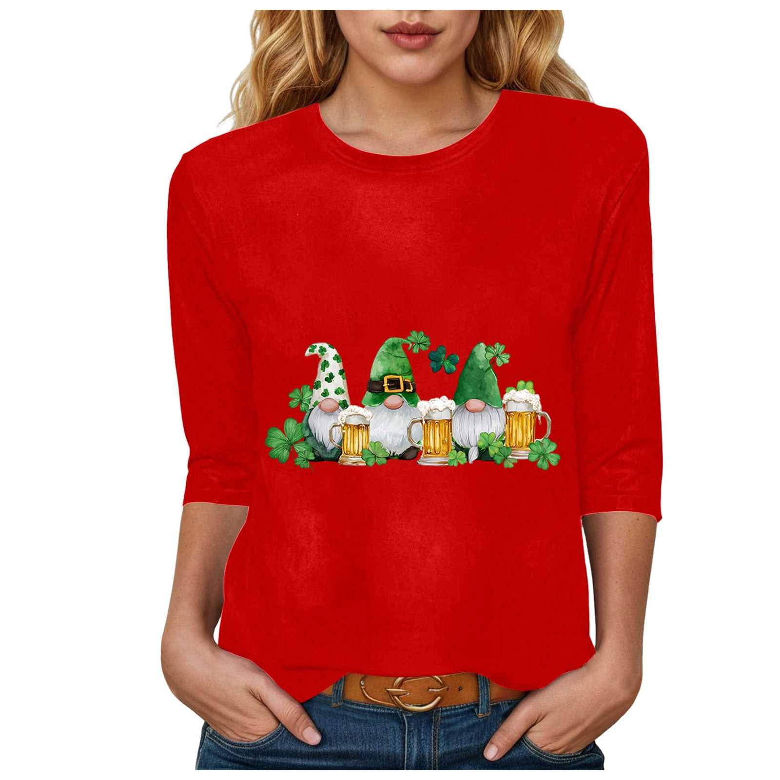 adviicd Womens Round Neck Shamrock Graphic T Shirts Loose Fit Casual 3/ ...