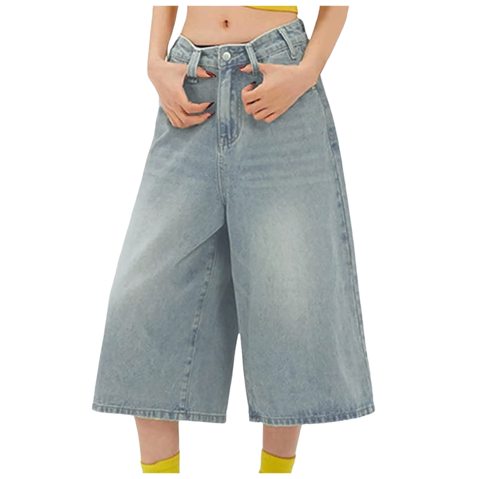 adviicd Womens Trendy Knee Length Denim Short Low Waisted Stretchy ...