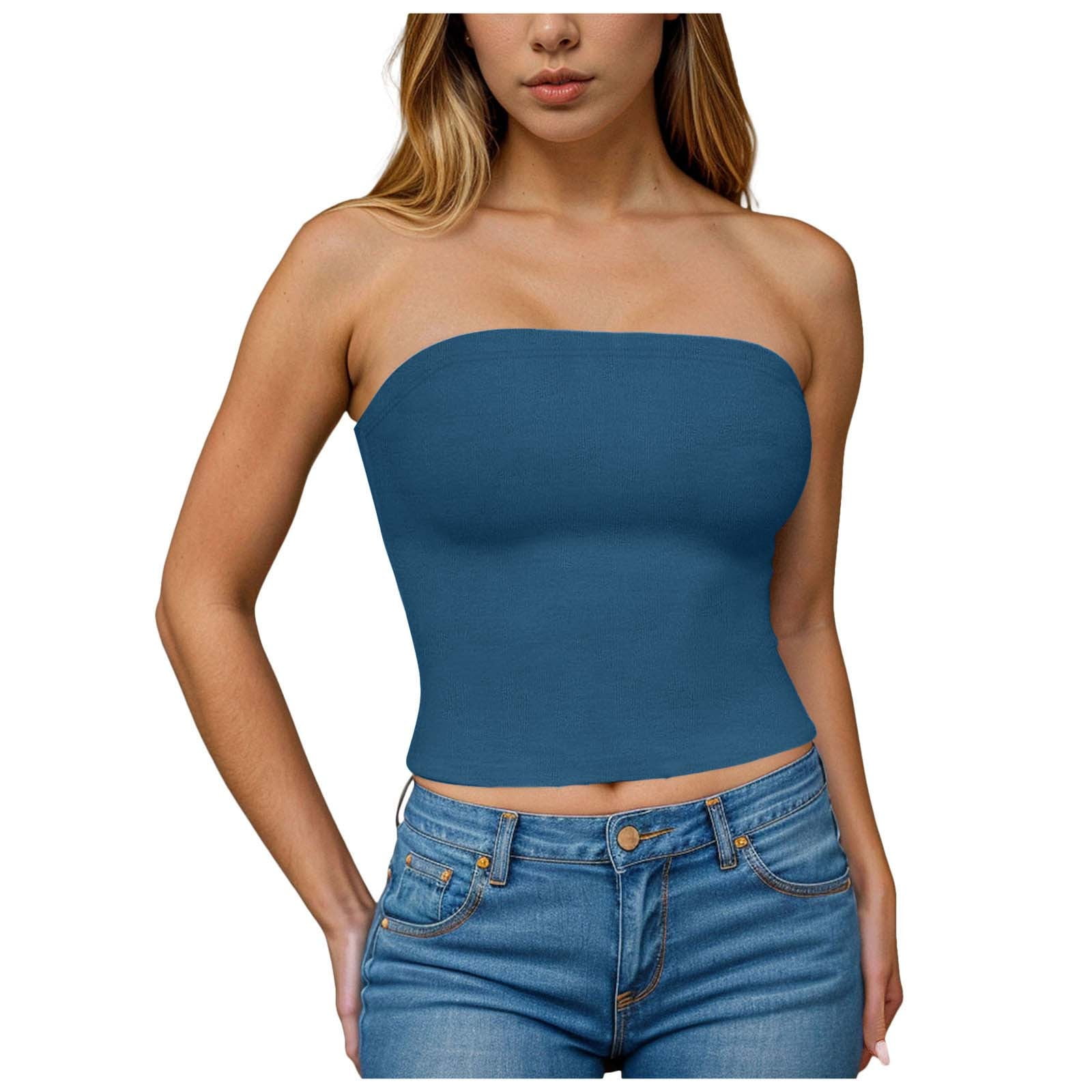 adviicd Womens Tube Tops Strapless Crop Tops Basic Backless Sleeveless ...