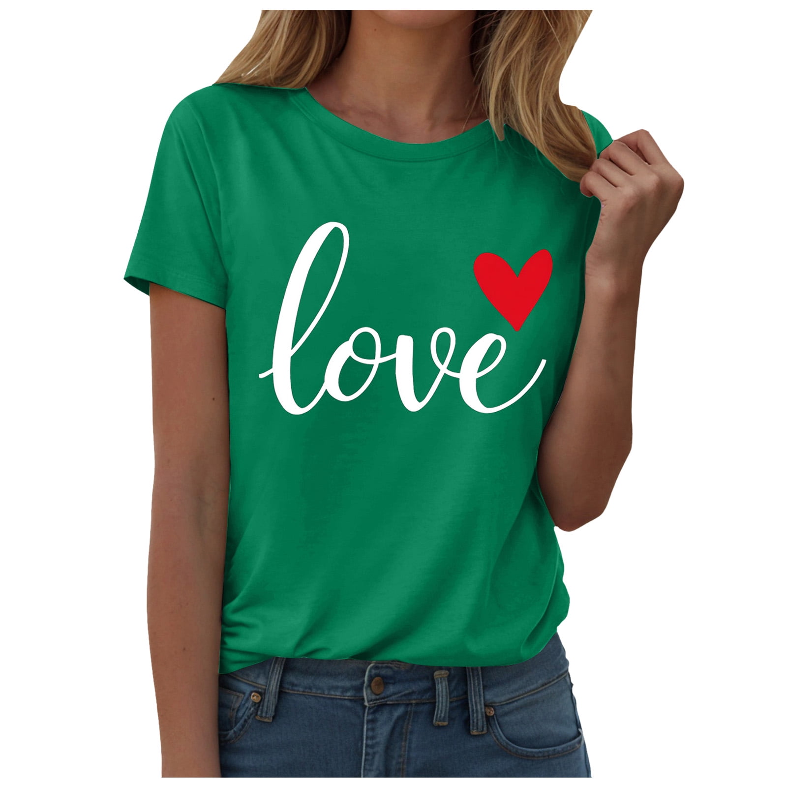 adviicd Womens Valentines T-Shirt Love Letter Print Graphic Tees Cute ...