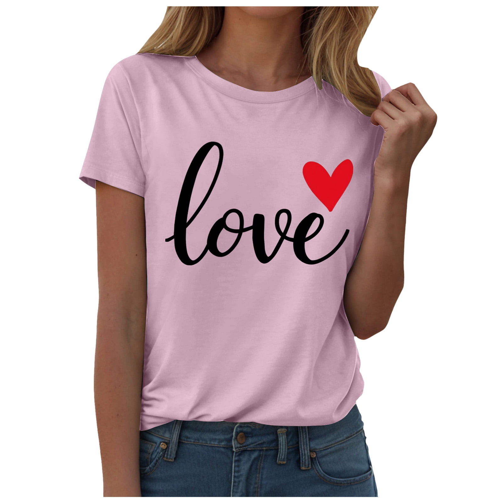 adviicd Womens Valentines T-Shirt Love Letter Print Graphic Tees Cute ...