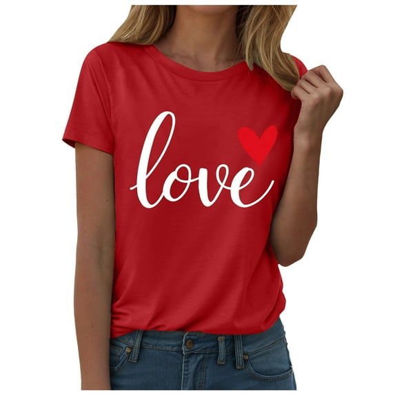adviicd Womens Valentines T-Shirt Love Letter Print Graphic Tees Cute ...