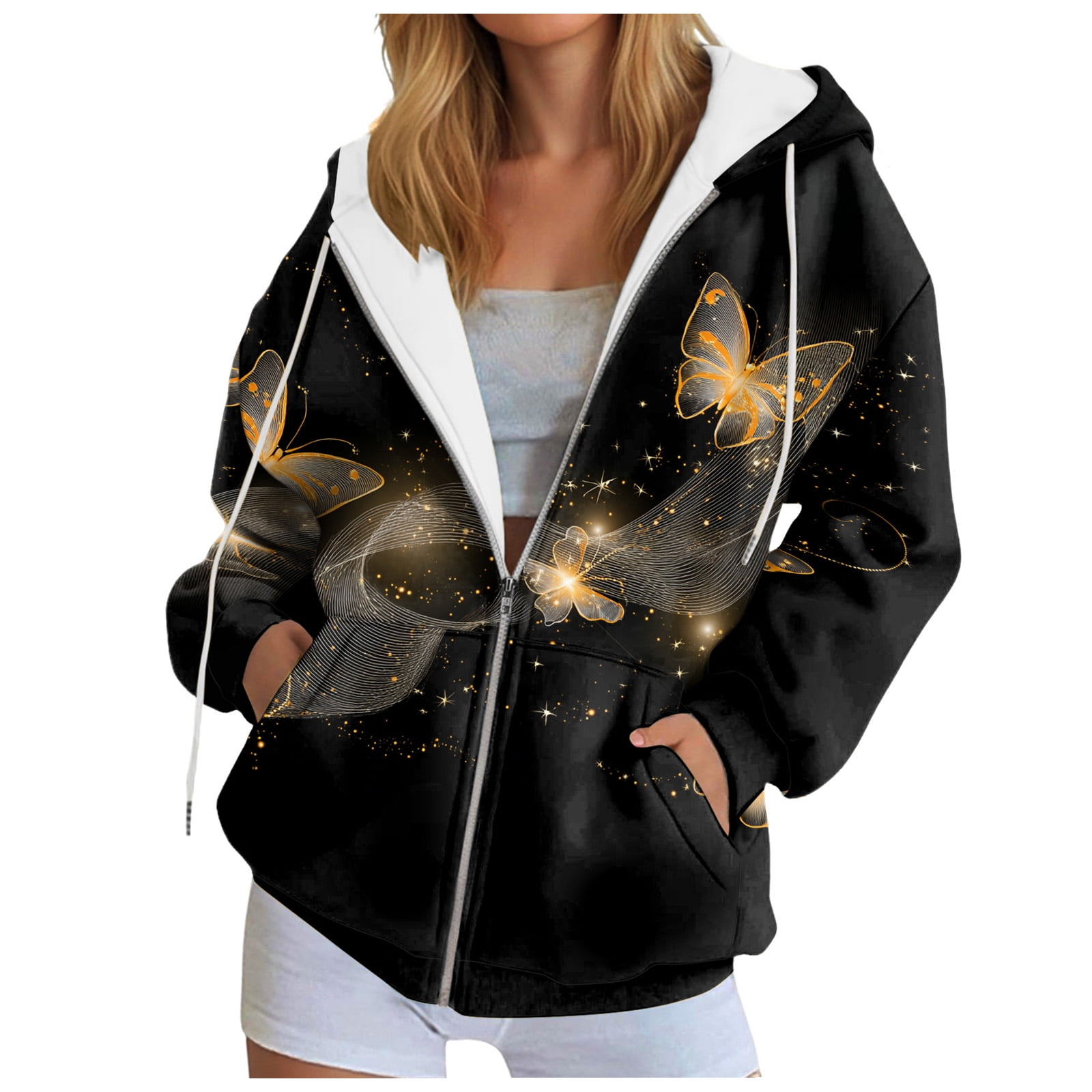 adviicd Zip Up Butterfly Graphic Hoodies for Women's Oversized Long ...