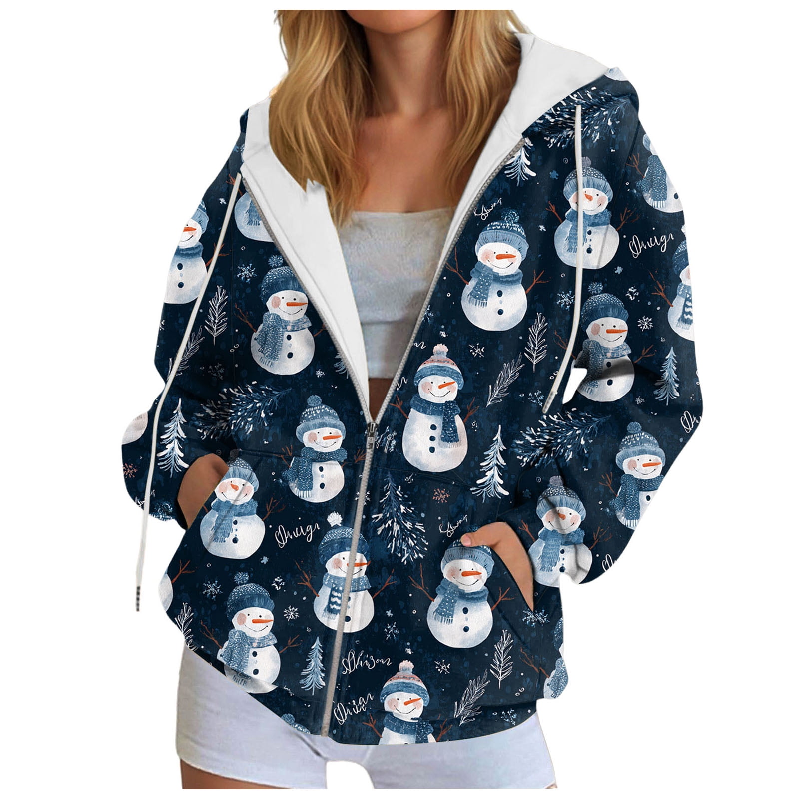 adviicd Zip Up Hoodies for Women Long Sleeve Oversized Xmas Sweatshirts ...