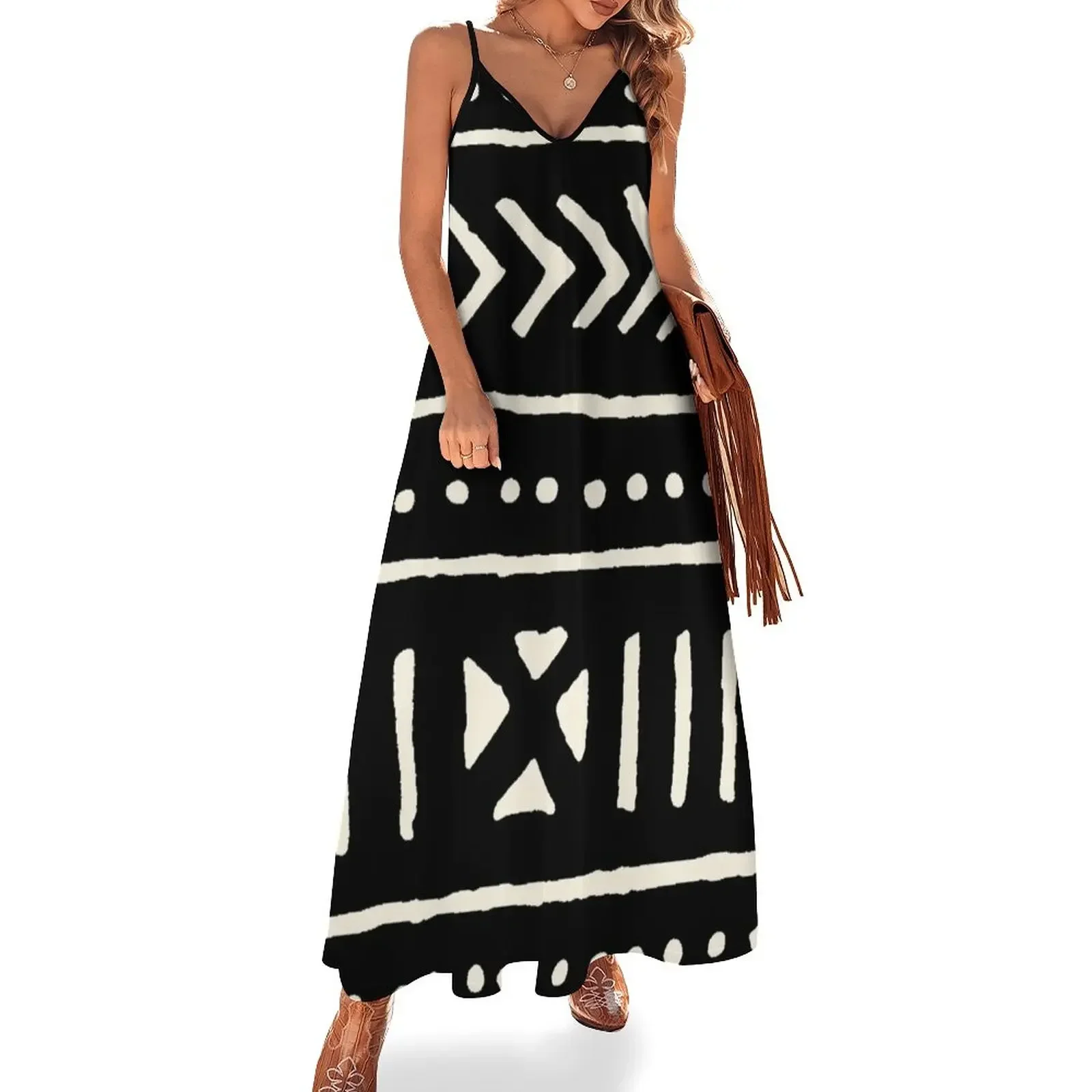 african mud cloth black and white Sleeveless Dress women's clothing korea stylish prom dress02 ...