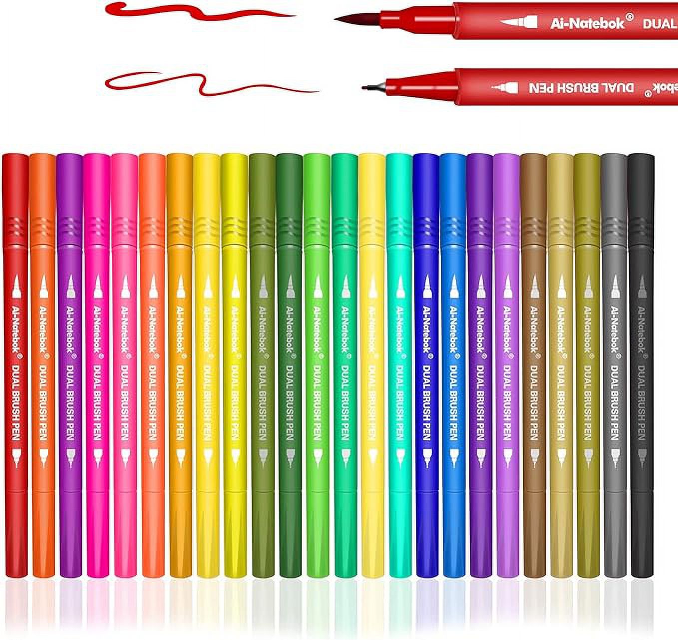 ai-natebok Dual Tip Brush Marker Pens, 24 Colors 0.4 Fine Tip Markers ...