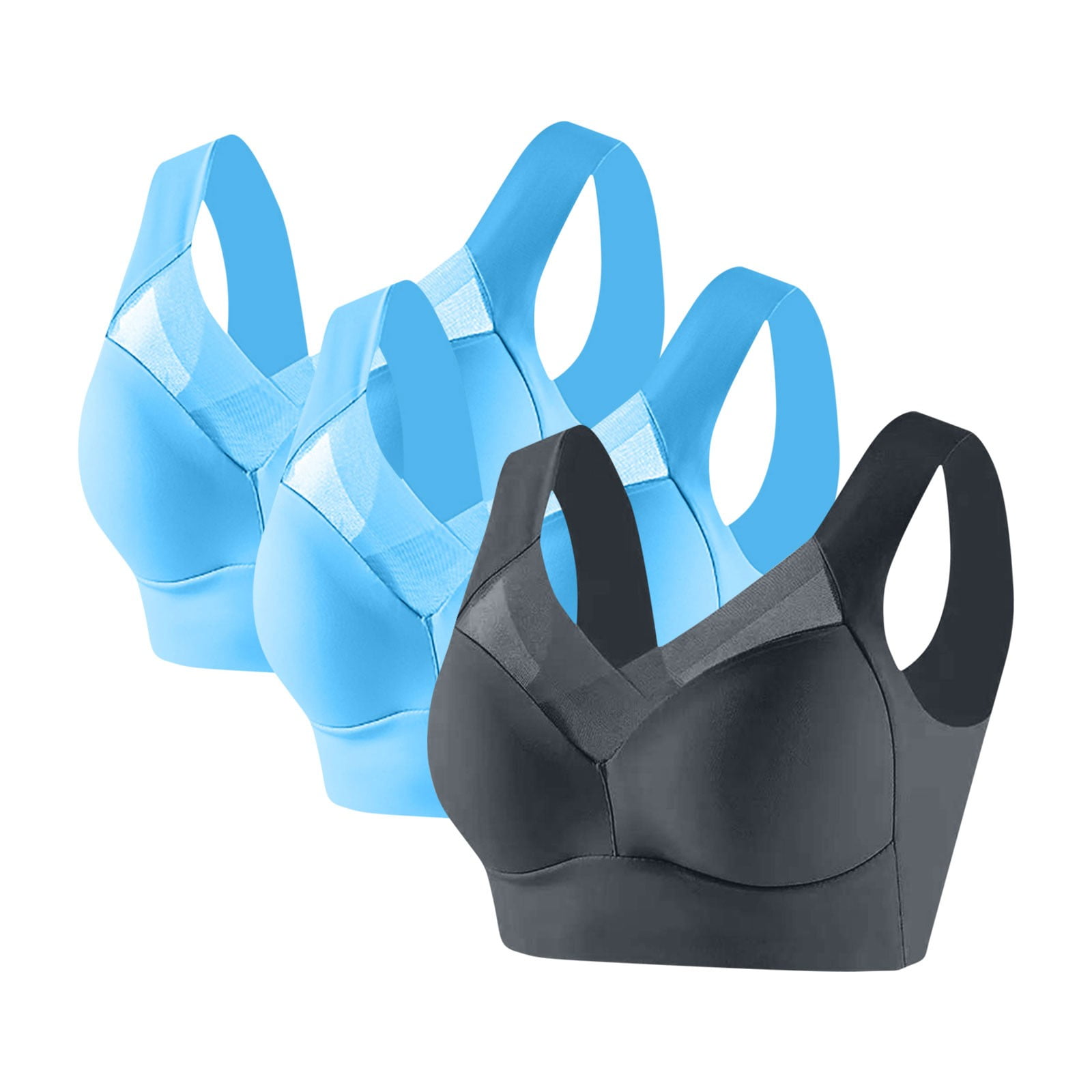 aidice 3pc Plus Size Wireless Bras for Women Wide Strap Support Comfy Breathable Mesh Push up ...