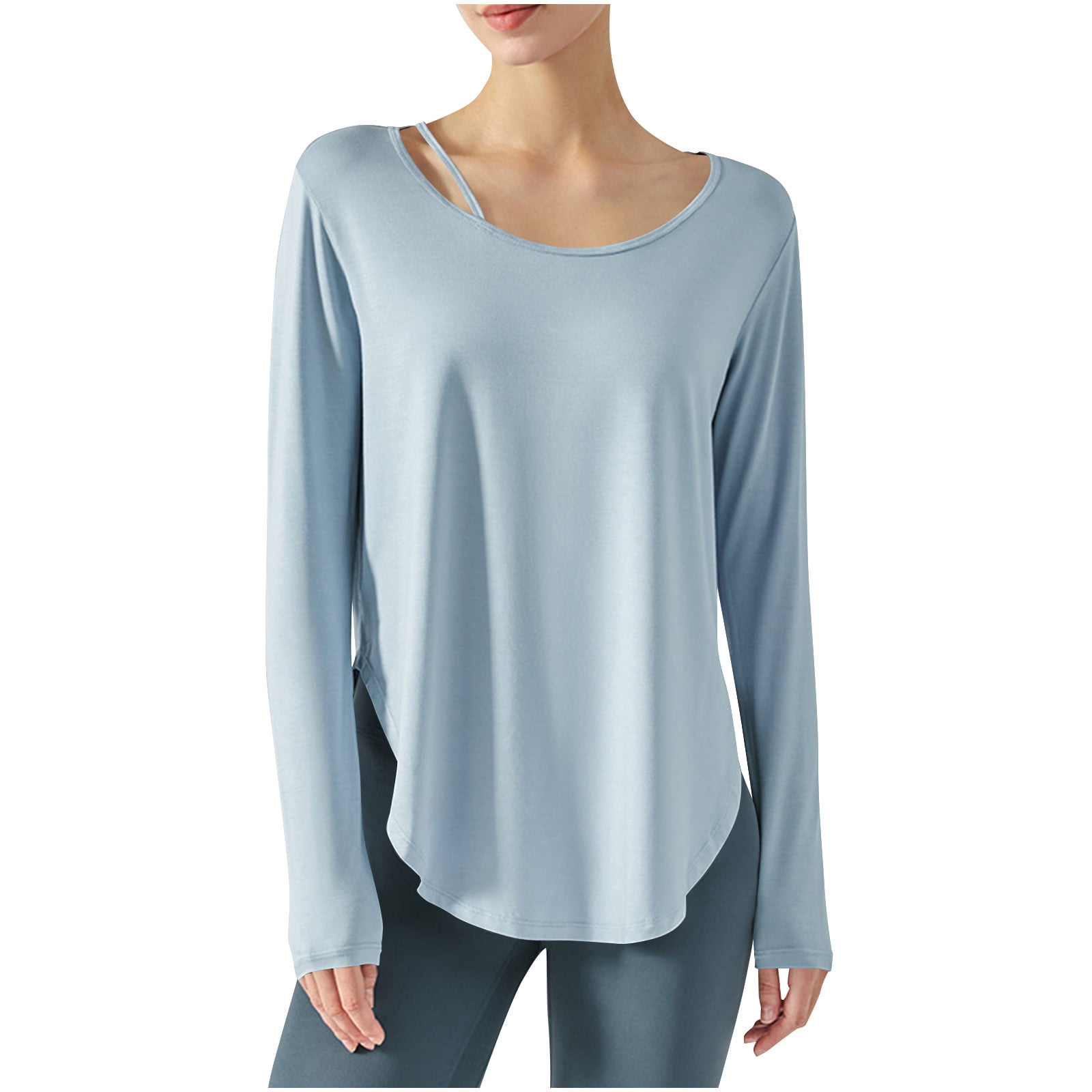 aidice Athletic Shirts for Women Scoop Neck Long Sleeve Yoga Tees Loose ...