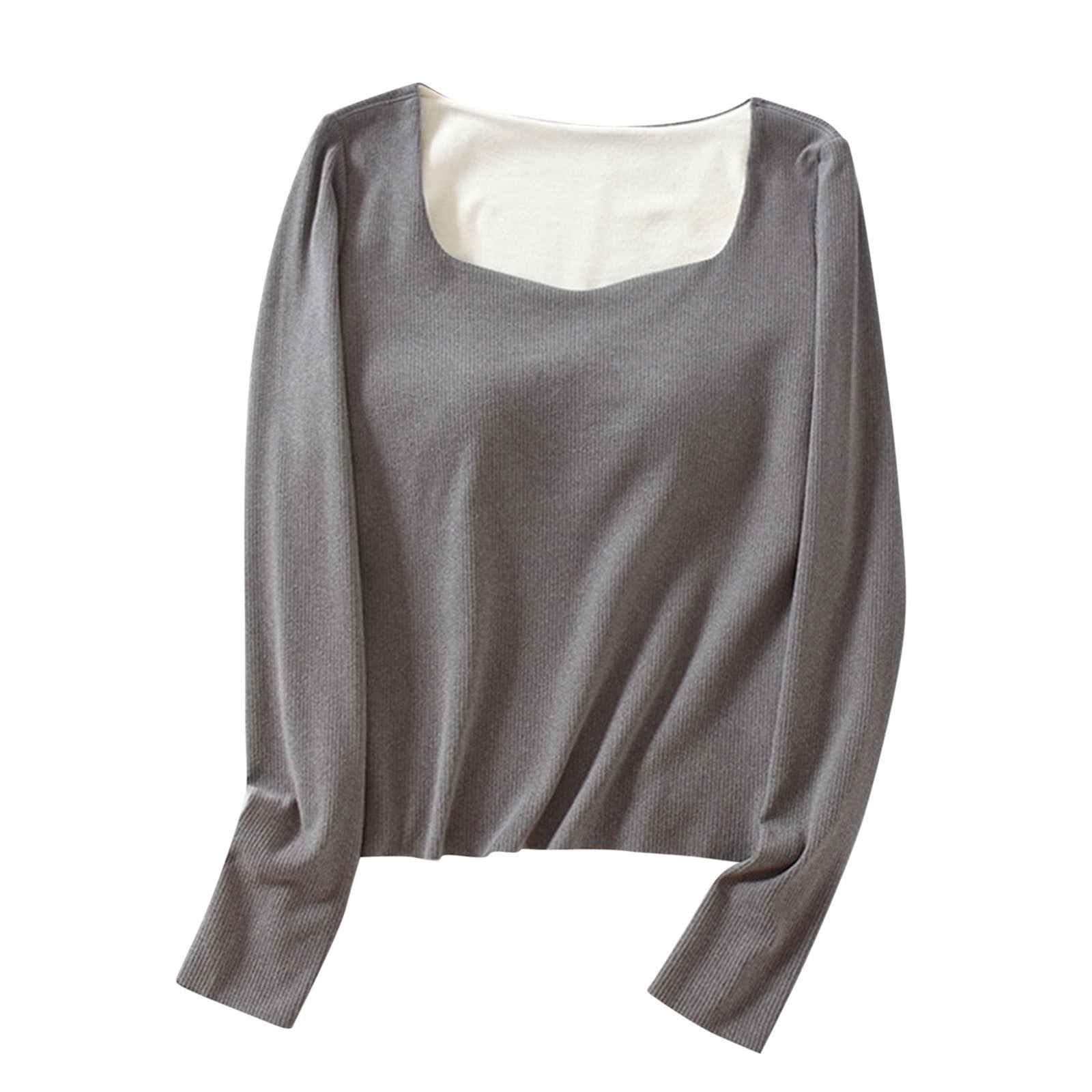 aidice Built in Bra Tank Tops for Women Casual Long Sleeve Square Neck ...