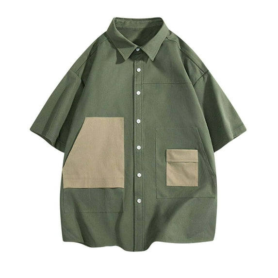 aidice Button down Shirts for Men Summer Color Block Short Sleeve Lapel ...