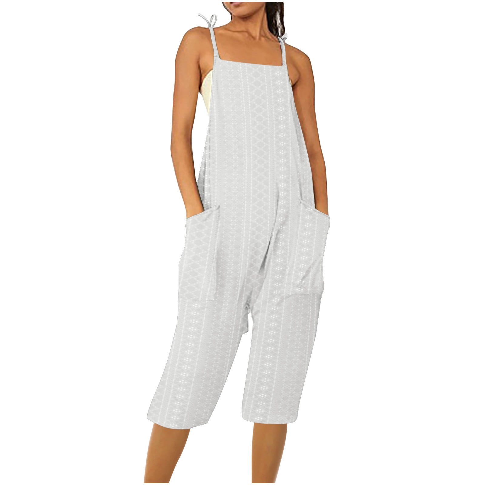 aidice Capri Overalls for Women Summer Casual Eyelet Tie Spaghetti ...