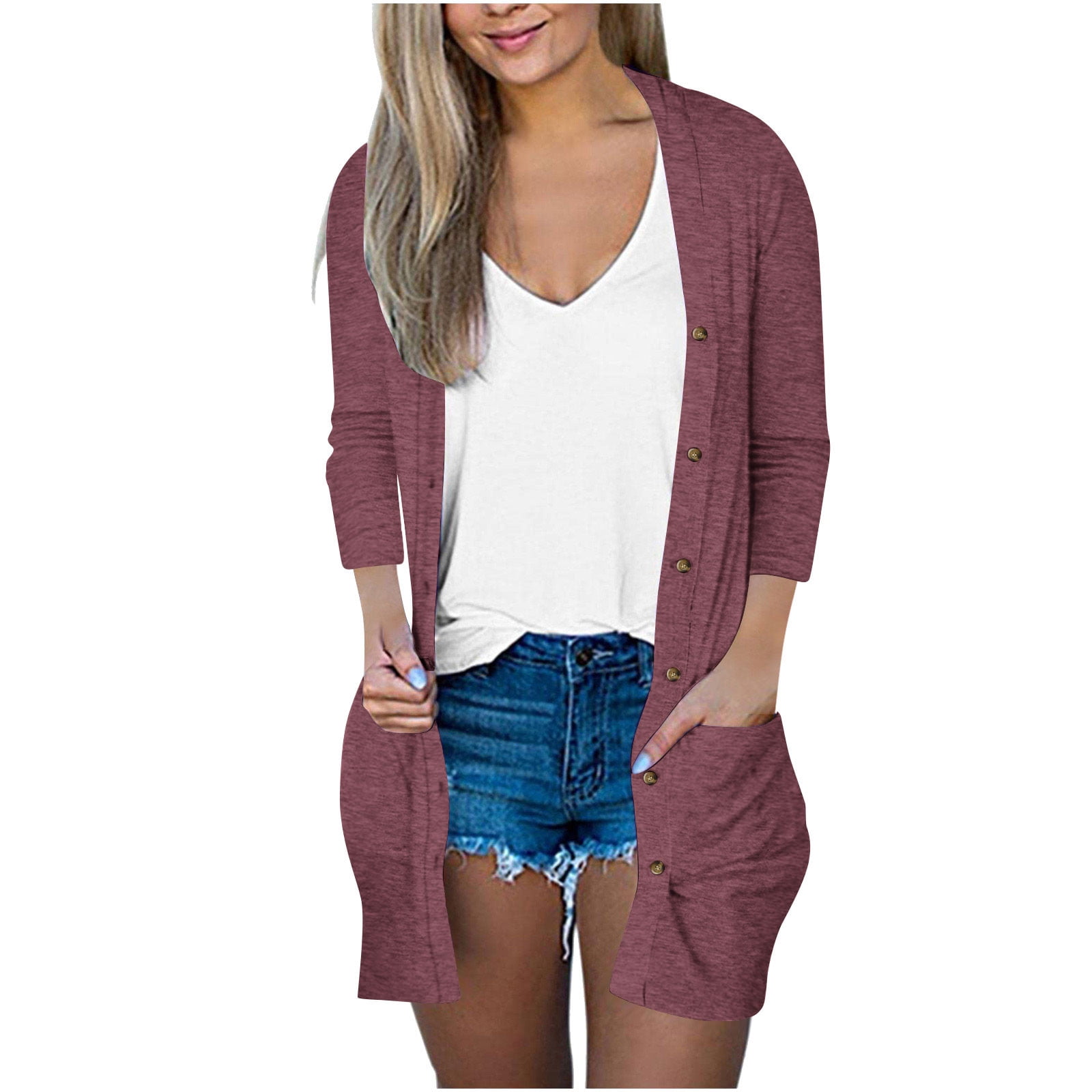 aidice Cardigans for Women Casual 3/4 Sleeve Button up Tops Comfy ...