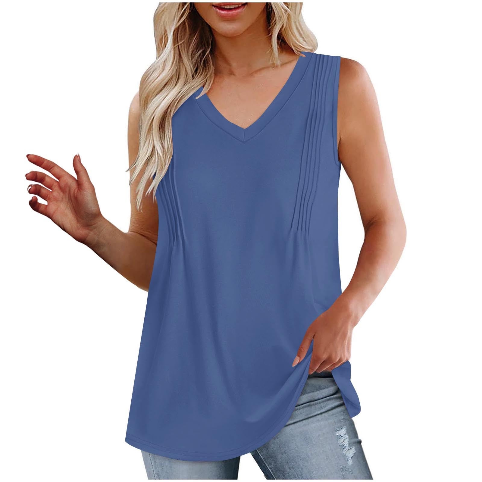 aidice Cotton Womens Tank Tops Sleeveless V Neck Tanks Loose Fit Solid ...