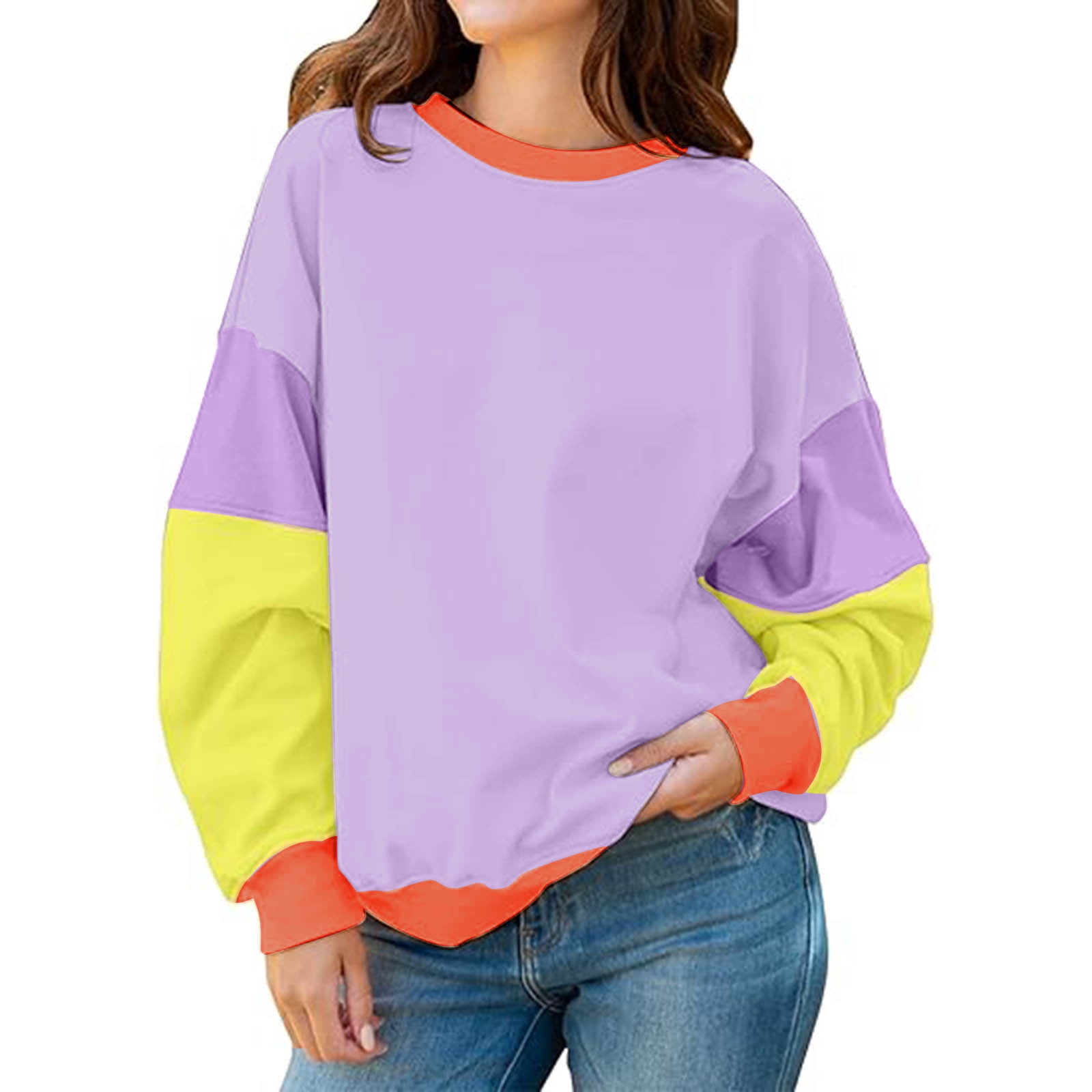 aidice Fall Sweatshirts for Women Crewneck Long Sleeve Loose Drop ...