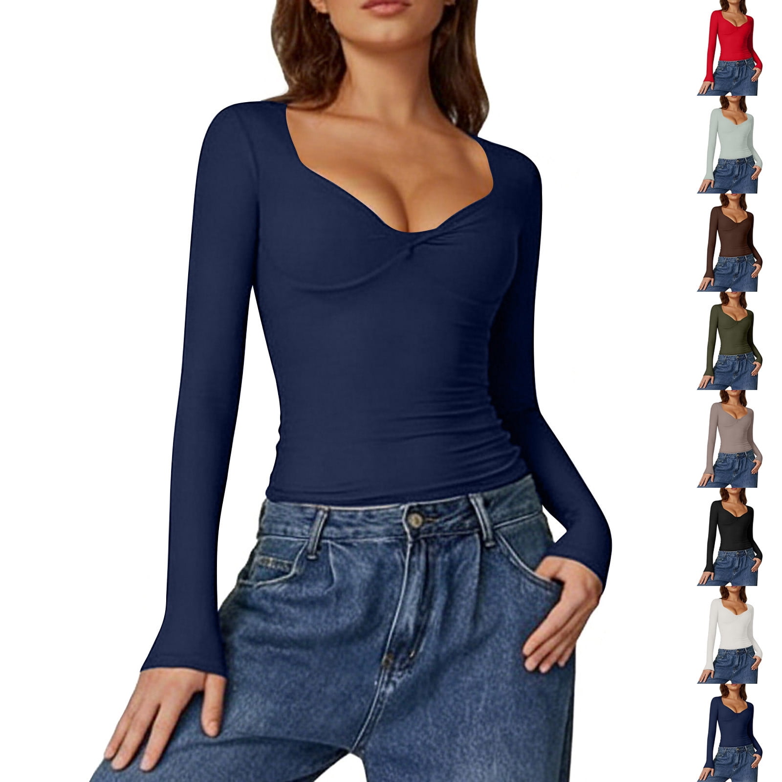 aidice Going out Tops for Women Low Cut V Neck Slim Fitted Stretch ...