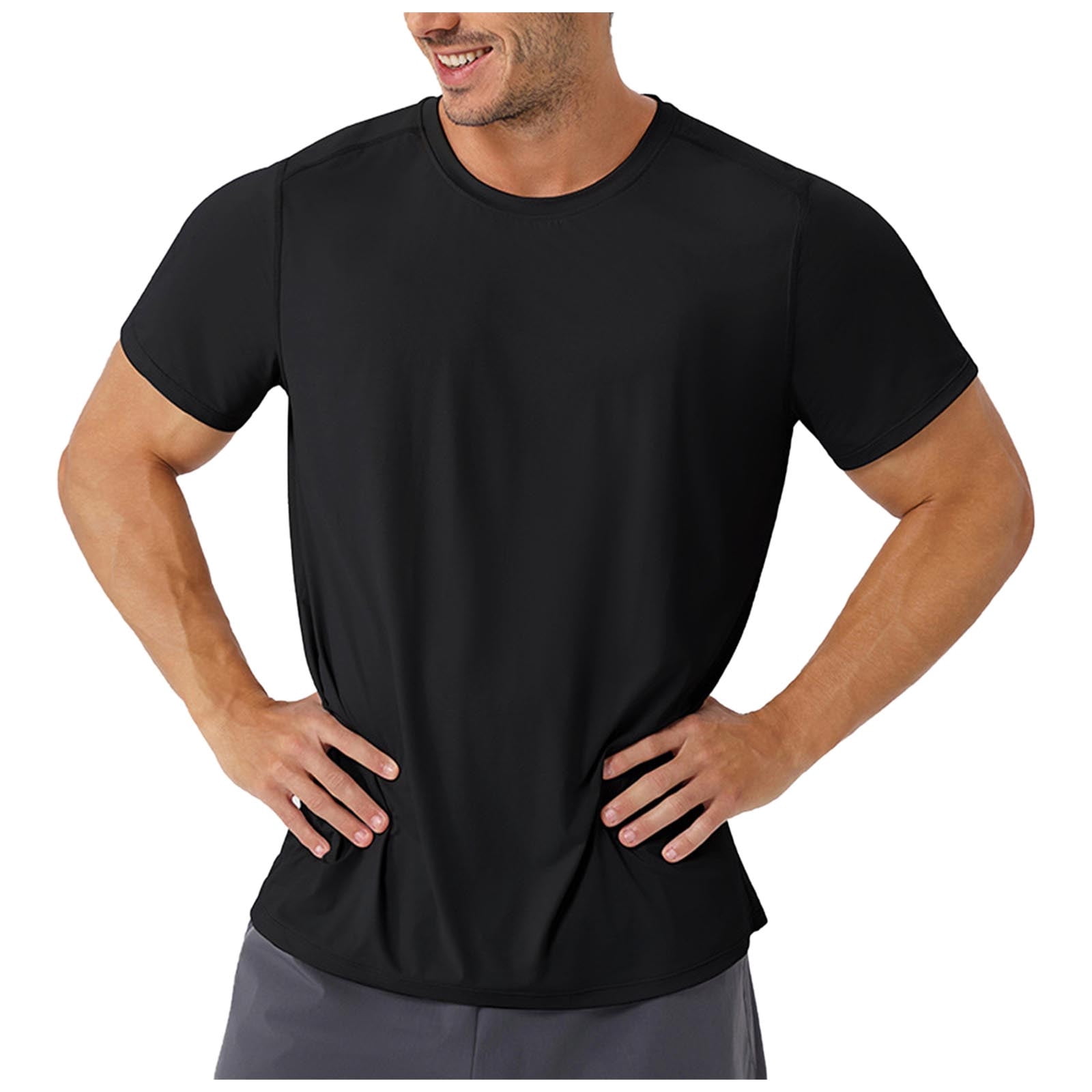 aidice Gym Tops for Men Breathable Round Neck Short Sleeve Loose Quick ...