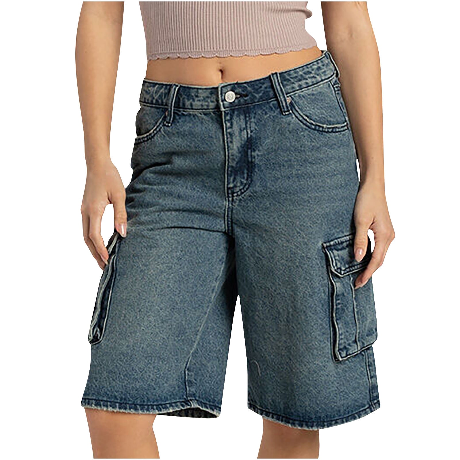 aidice Jean Shorts for Women Summer Button Zip Denim Loose Classical ...