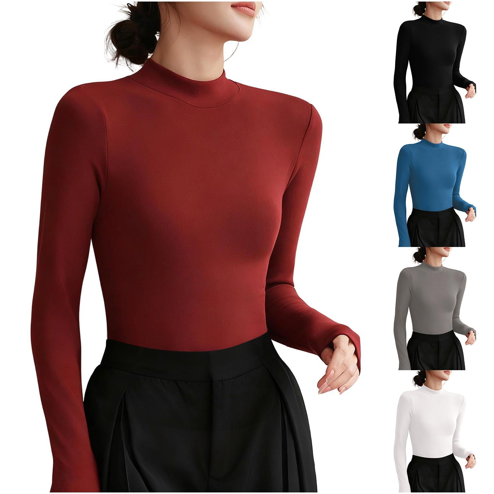 aidice Long Sleeve Tops for Women Basic Layer Top Tees Shirts High Neck ...