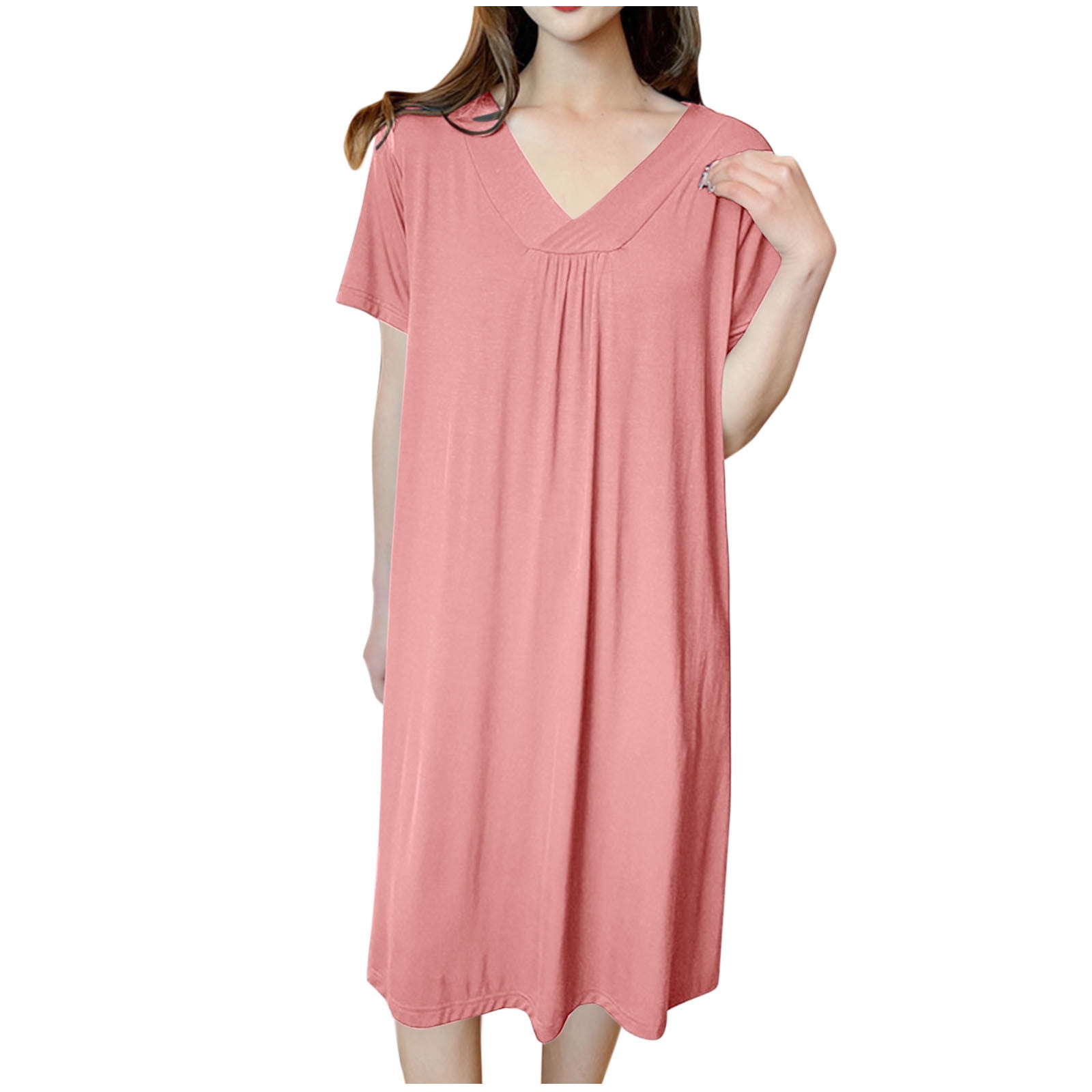 aidice Lounge Dresses for Women Pajamas V Neck Short Sleeve Loose Comfy ...