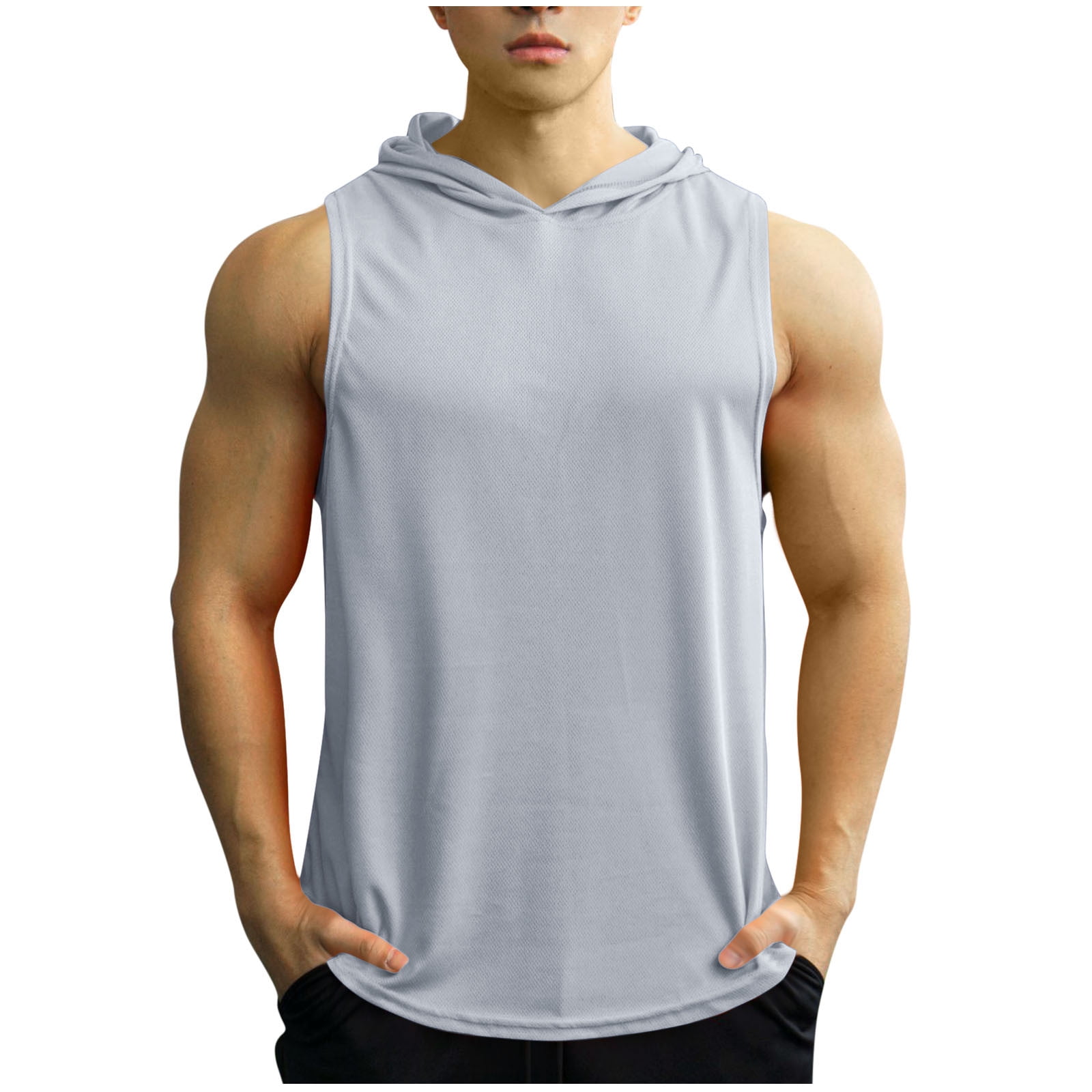 aidice Muscle Tops for Men Sleeveless Shirts with Hood Fitted Athletic ...
