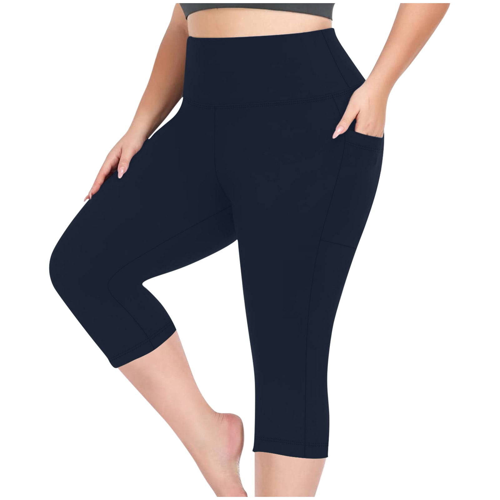 aidice Plus Size Capri Pants for Women Yoga Leggings 3/4 Length Slim ...