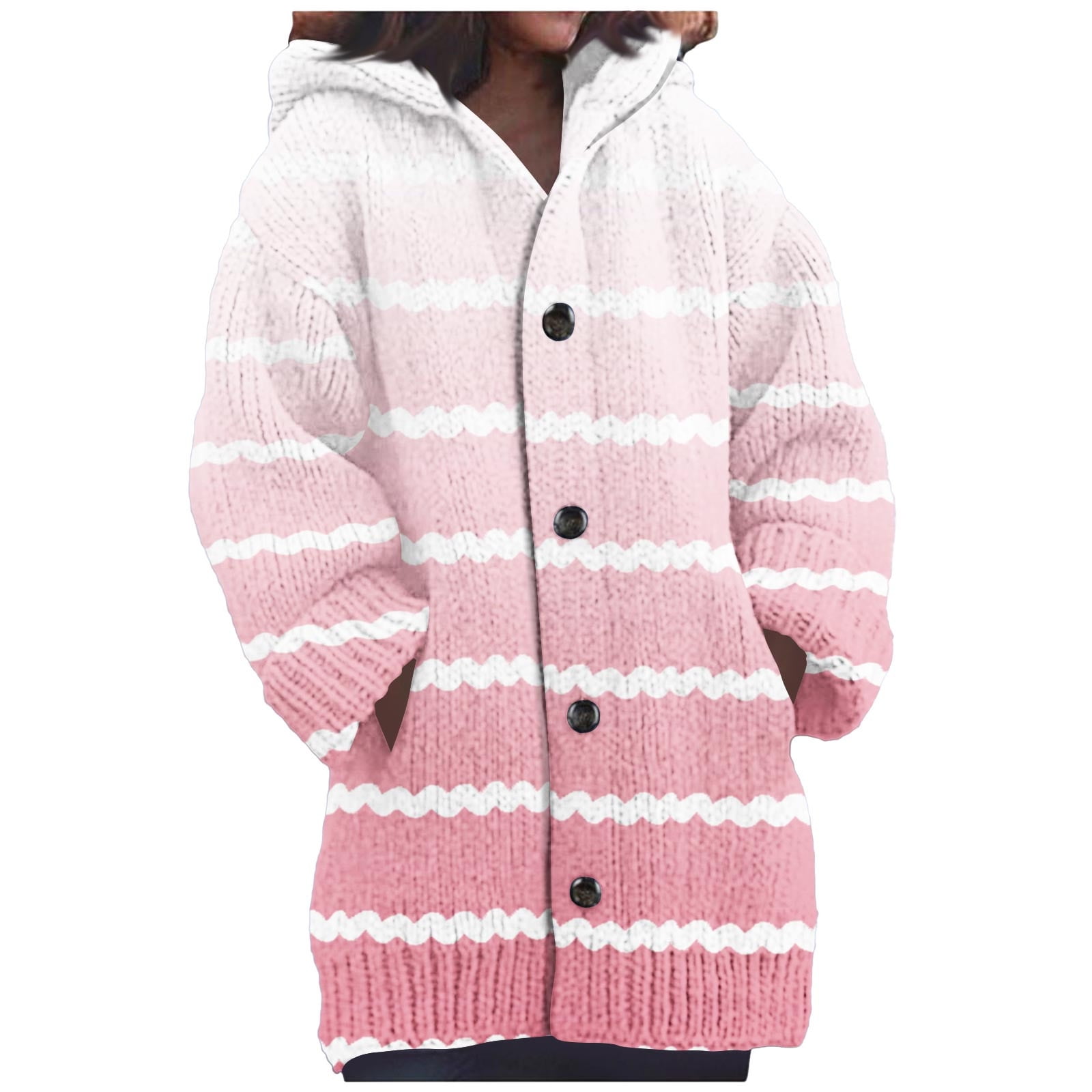 aidice Plus Size Cardigan Sweaters for Women Casual Button up Hooded Fall Winter Warm Coats ...