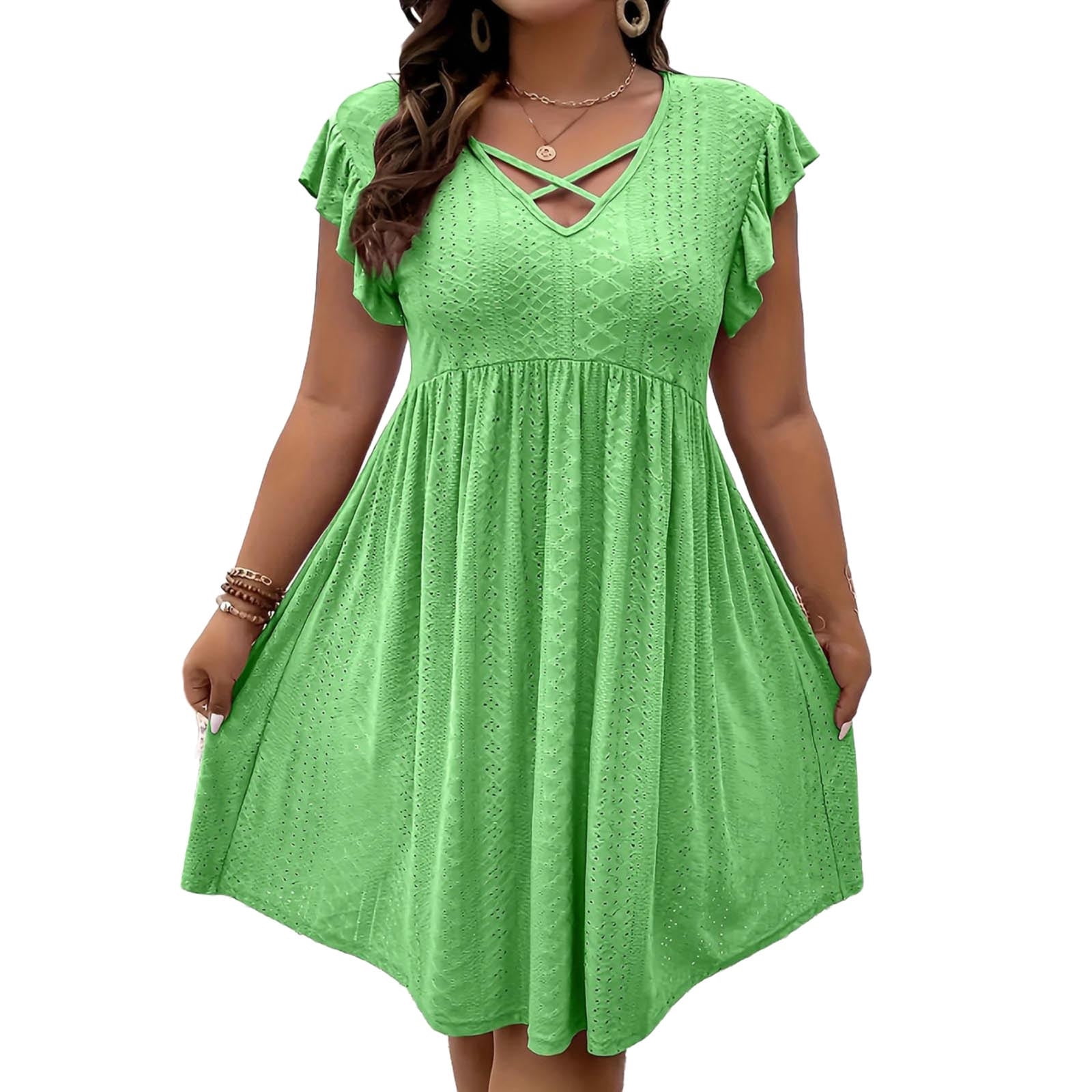 aidice Plus Size Dresses for Women Eyelet V Neck Loose Lace Summer ...