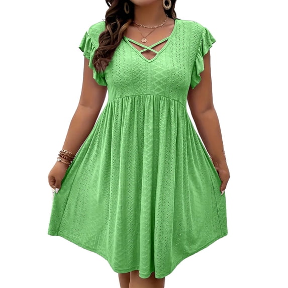 aidice Plus Size Dresses for Women Eyelet V Neck Loose Lace Summer ...