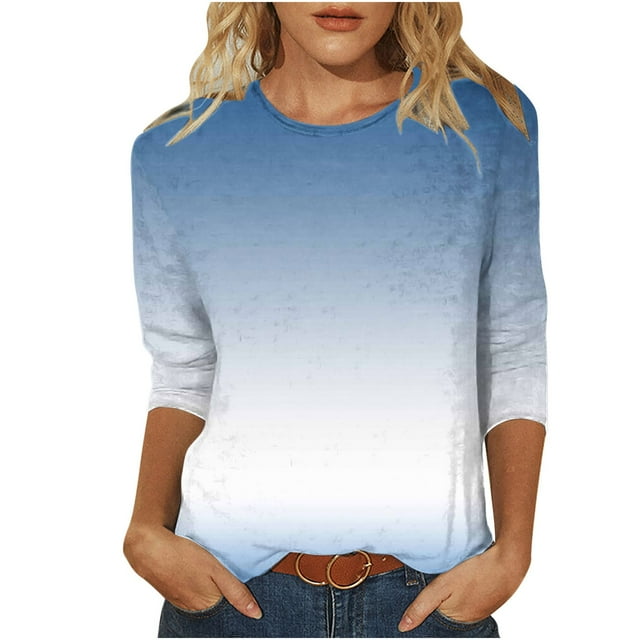 aidice Shirts for Women Casual Round Neck 3/4 Sleeve Fitting Tops Comfy ...