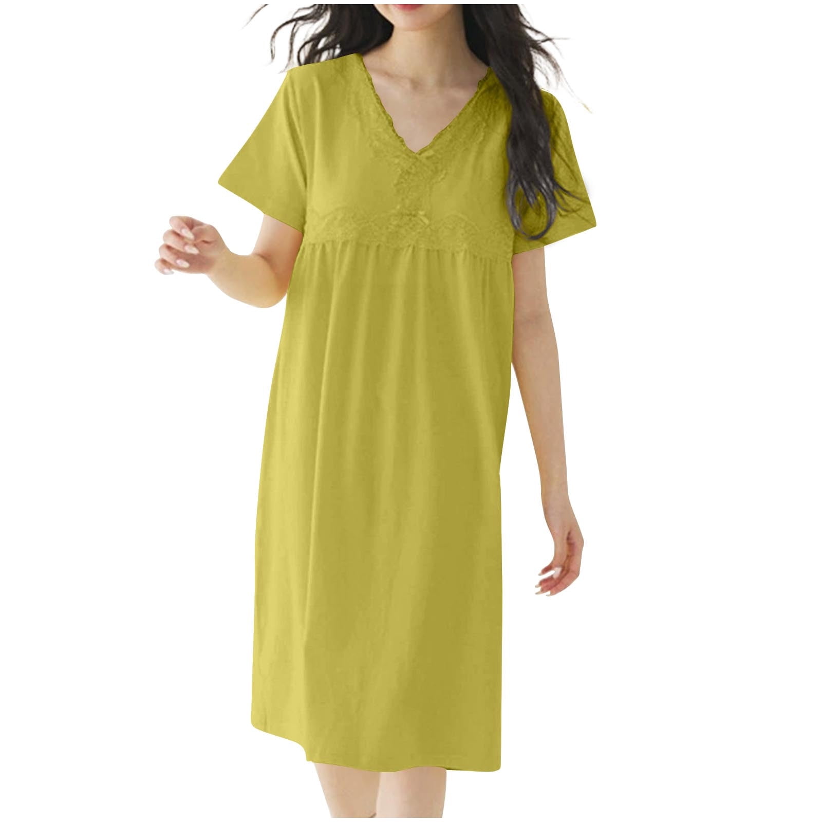aidice Sleep Dresses for Women Sleepwear V Neck Short Sleeve Loungewear ...