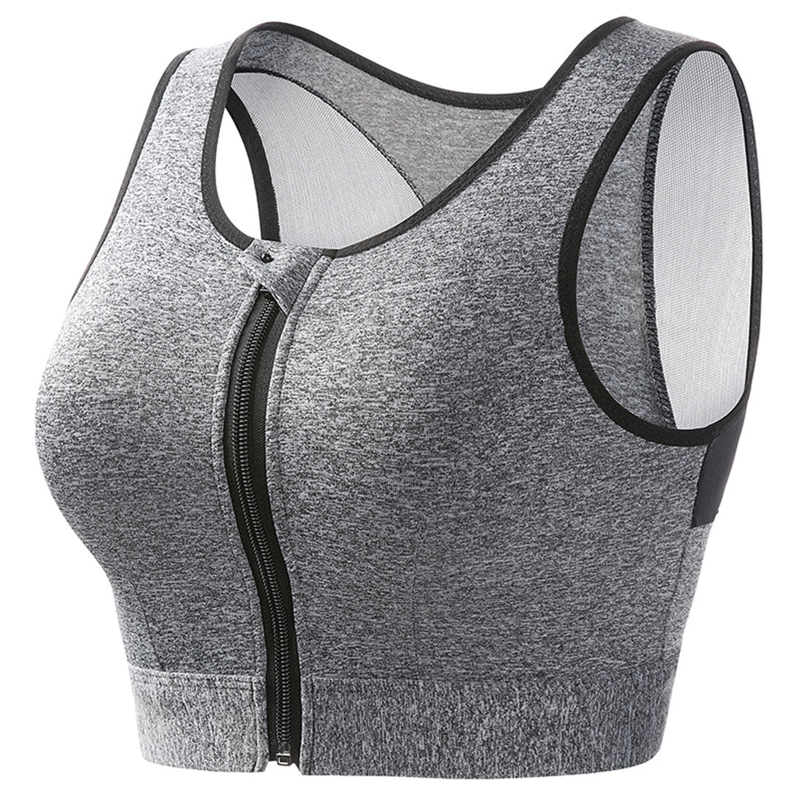 aidice Sports Bras for Women Round Neck Zipper Tank Tops Wide Strap ...