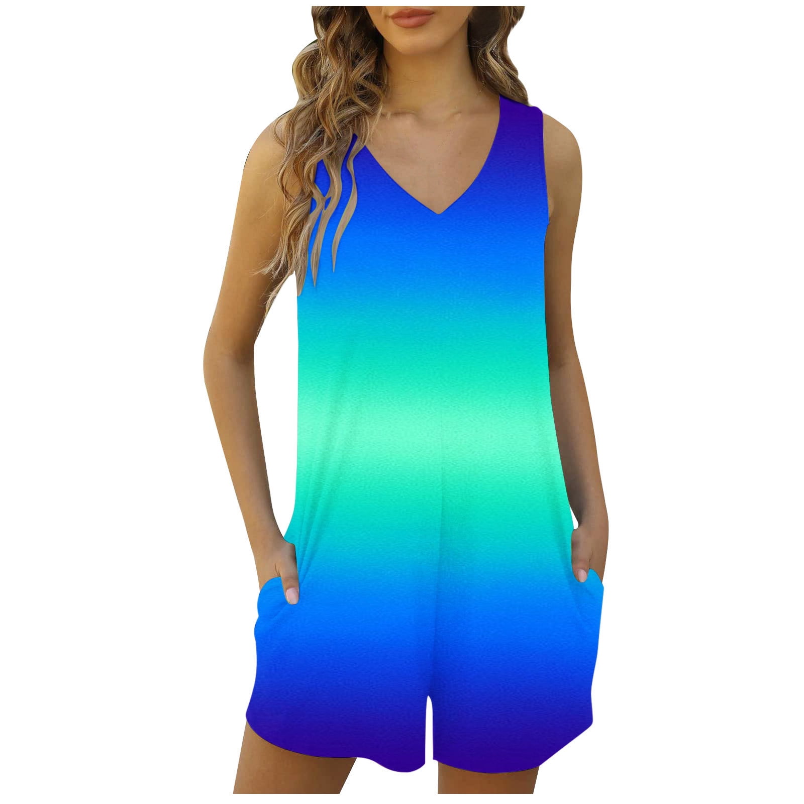 aidice Summer Jumpsuits for Women Casual V Neck Sleeveless Comfy Multi ...