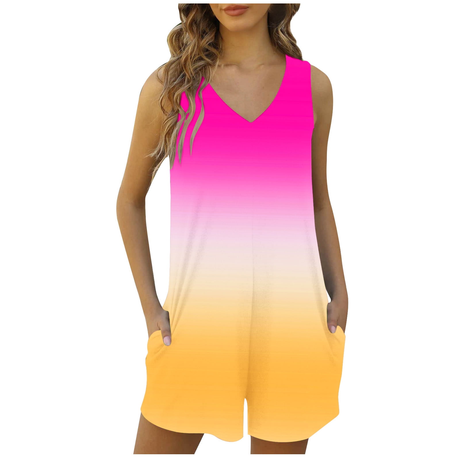 aidice Summer Jumpsuits for Women Casual V Neck Sleeveless Comfy Multi ...