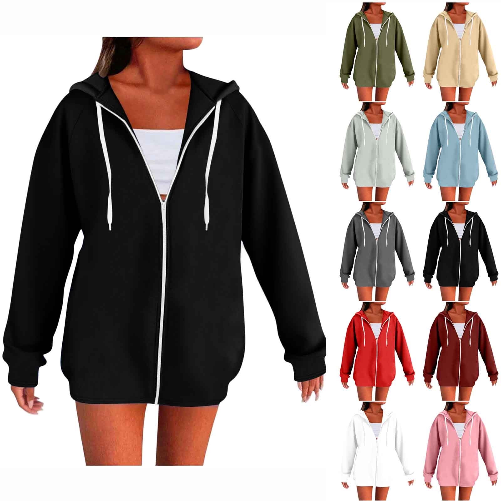 aidice Sweatshirt Jacket for Women Zip up Hooded Lightfleece Lined Fall ...