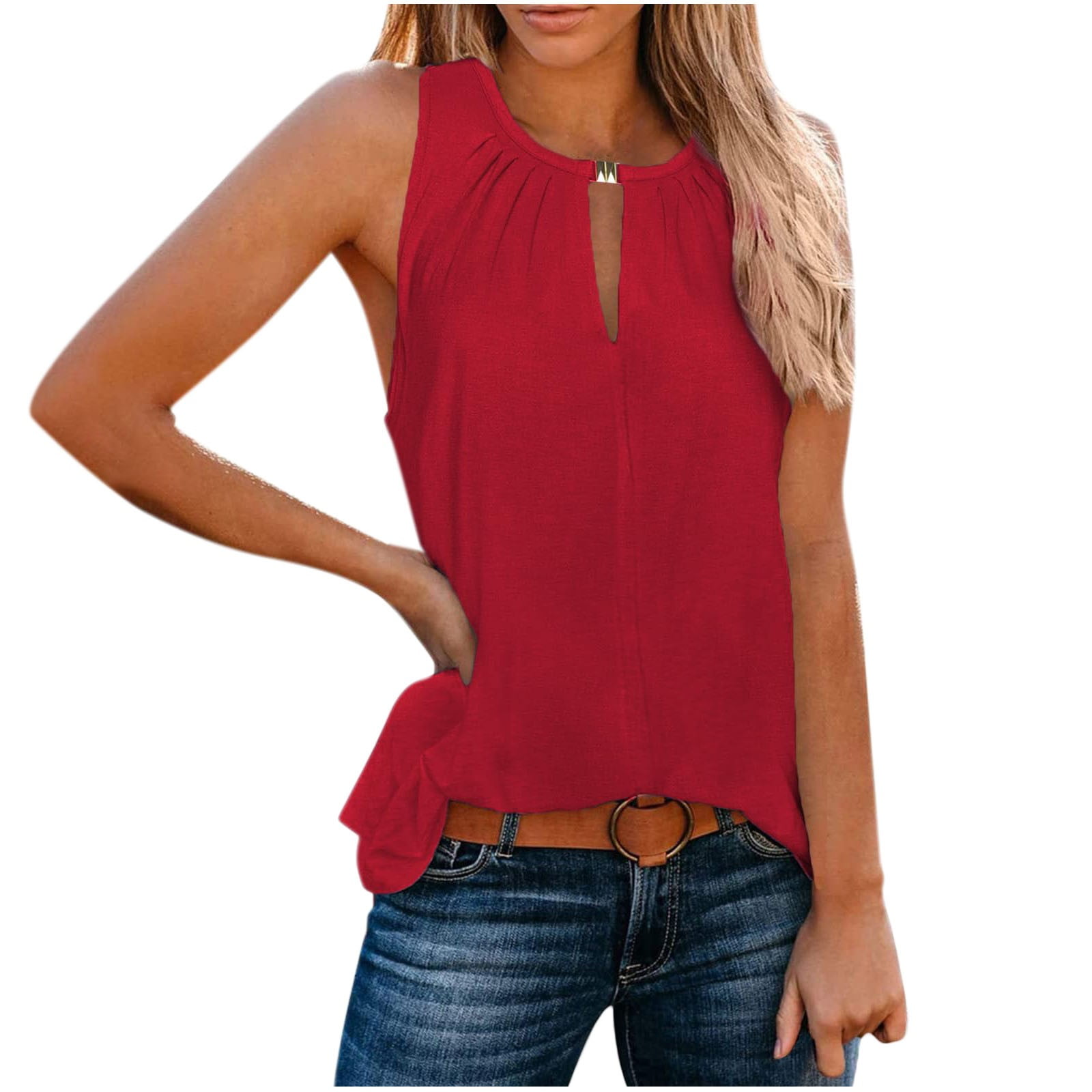 aidice Tank Tops for Women Crew Neck Sleeveless Blouse Tops Women's ...