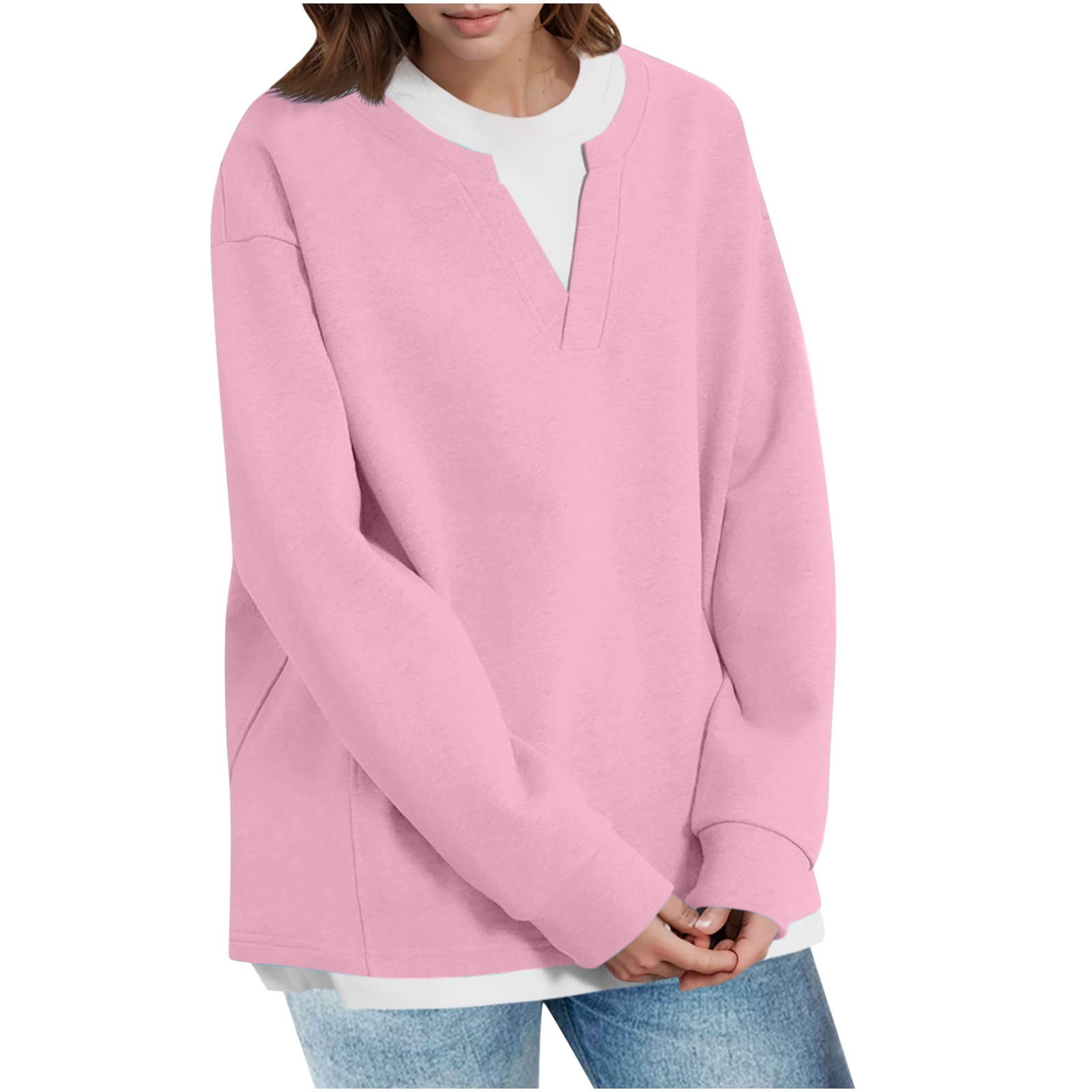 aidice Tops for Women Casual Crewneck Long Sleeve Loose Shirts Comfy ...