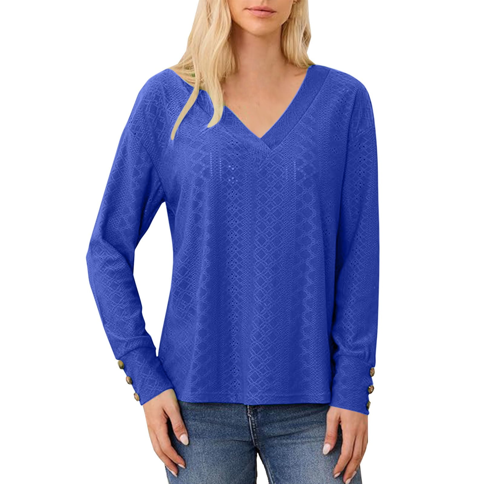 aidice Tops for Women Casual V Neck Long Sleeve Loose Shirts Comfy ...