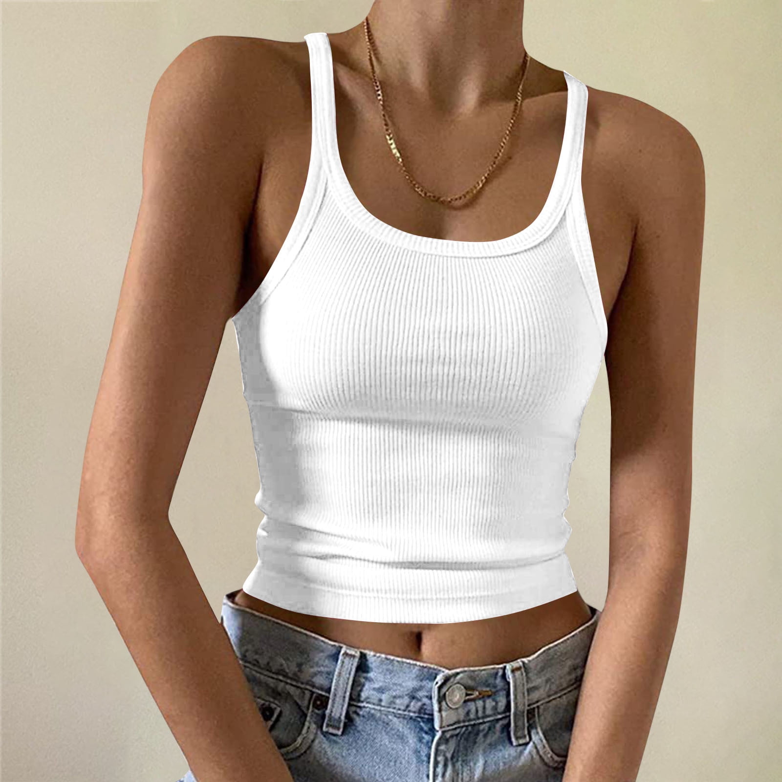 aidice Womens Ribbed Knit Crop Tank Tops Crewneck Camisole Going out ...