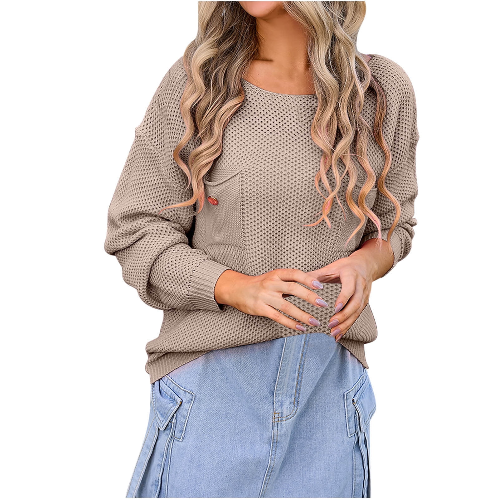 aidice Womens Shirts Casual Round Neck Long Sleeve Comfy Loose Drop ...