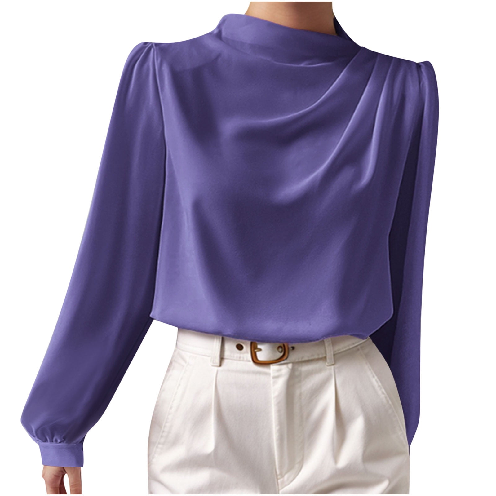 aidice Womens Tops Casual Crewneck Long Sleeve Ruched Loose Shirts ...