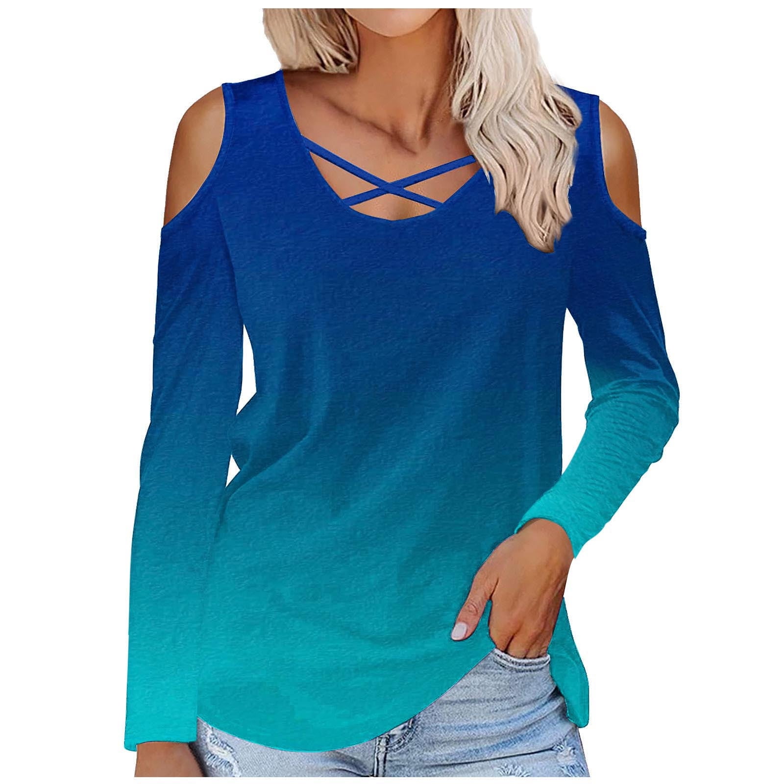 aidice Womens Tops Casual Round Neck Long Sleeve Fitting Shirts Comfy ...