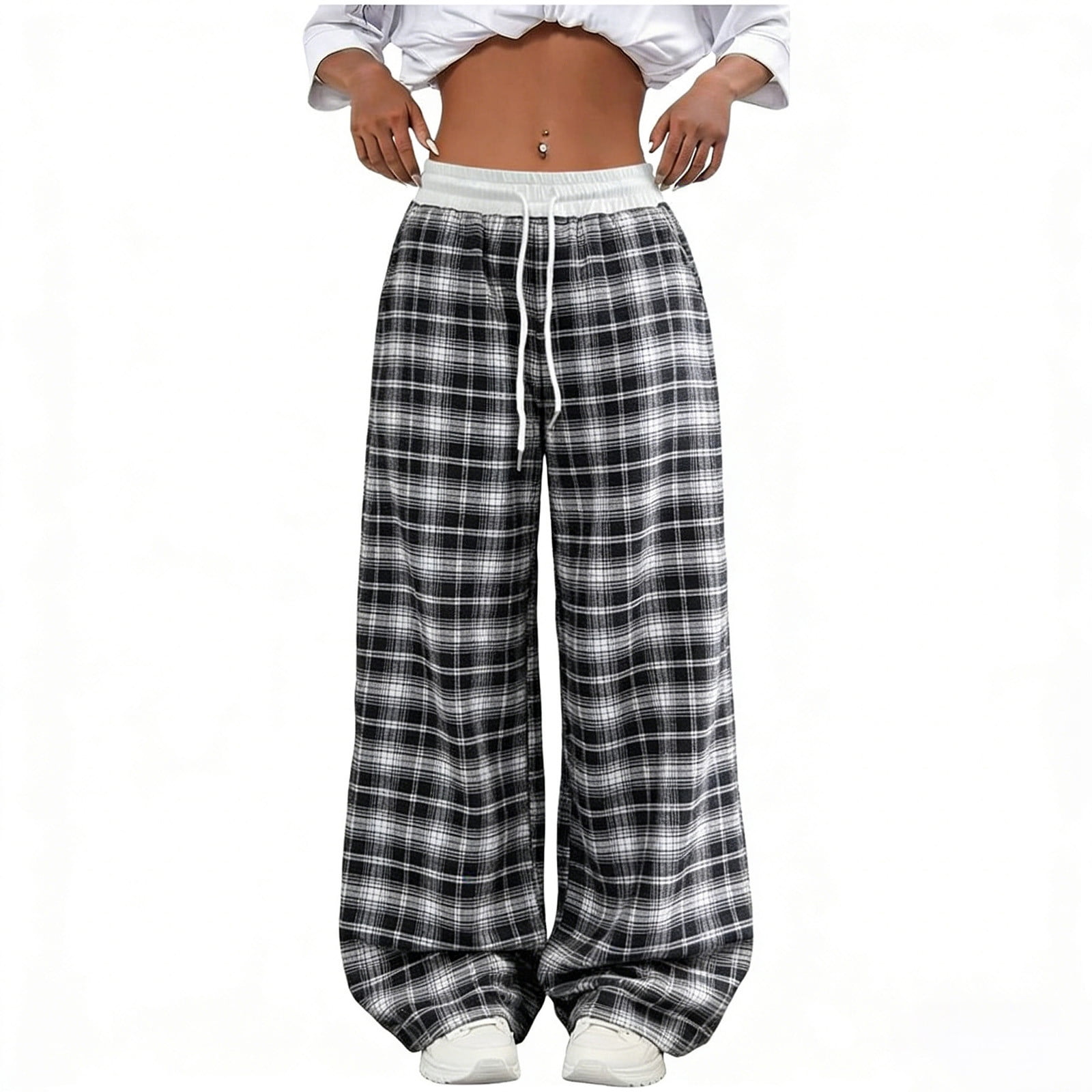 aidice Womens Wide Leg Pants Elastic High Waisted Cotton Linen Pants ...