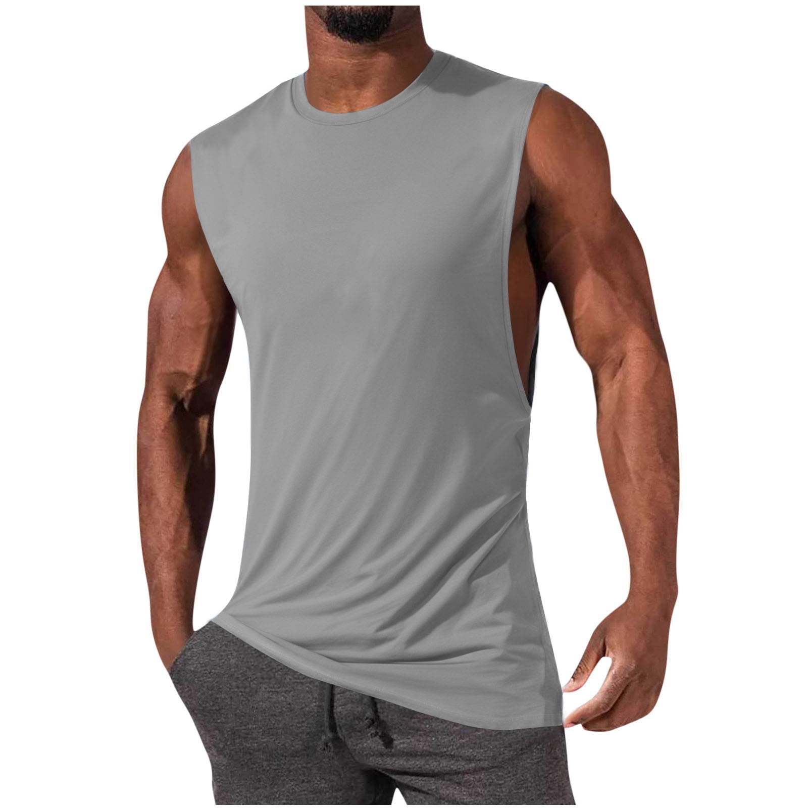 aidice Workout Tank Tops for Men Crew Neck Comfy Sports Gym Sleeveless ...