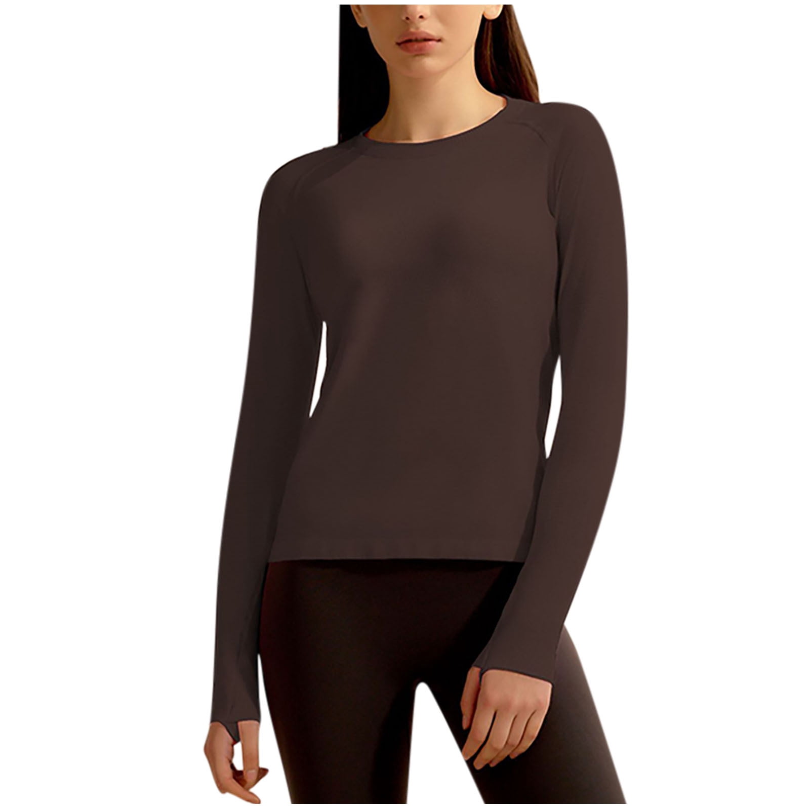 aidice Workout Tops for Women Breathable Round Neck Long Sleeve Skinny ...