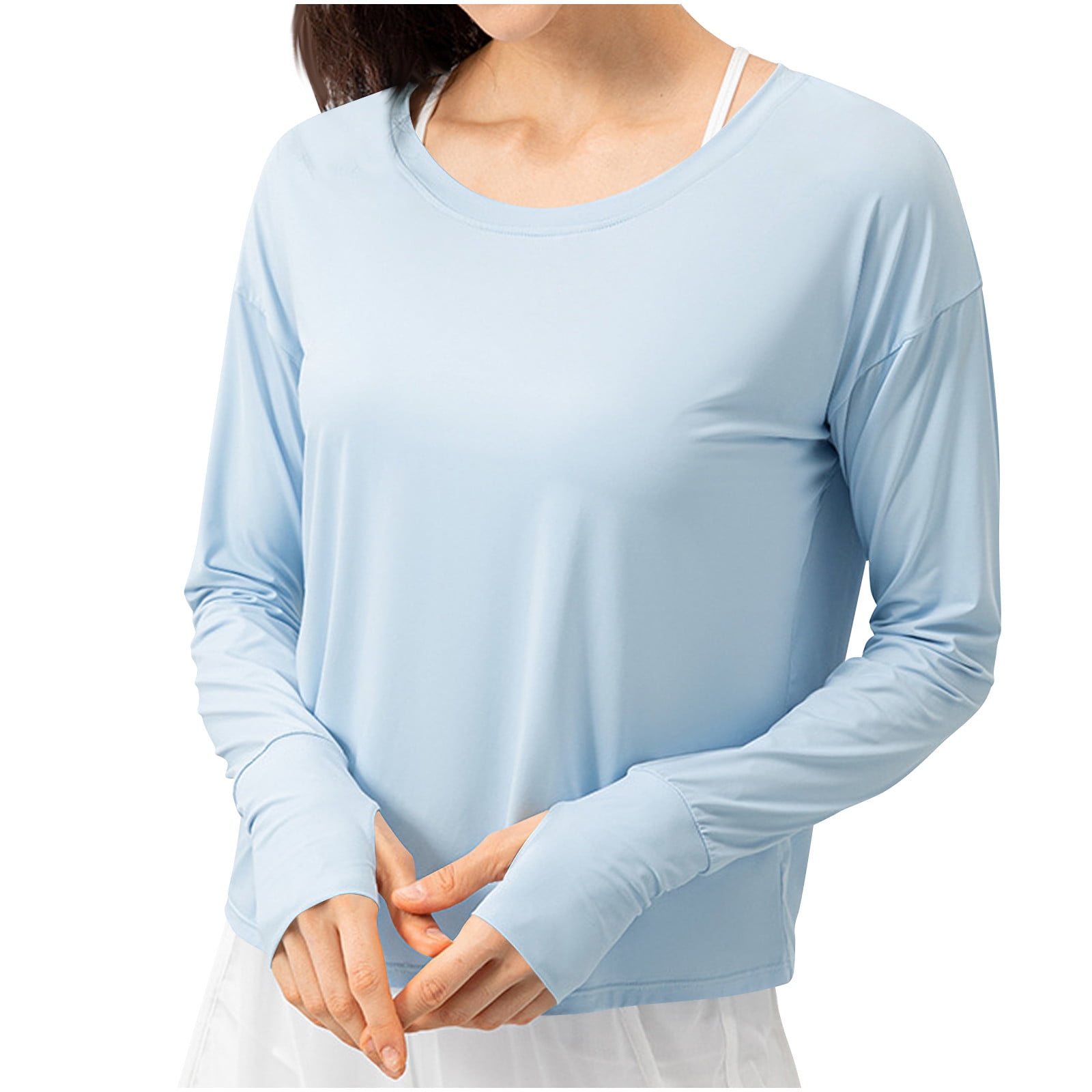 aidice Workout Tops for Women Running Round Neck Long Sleeve Fitting ...