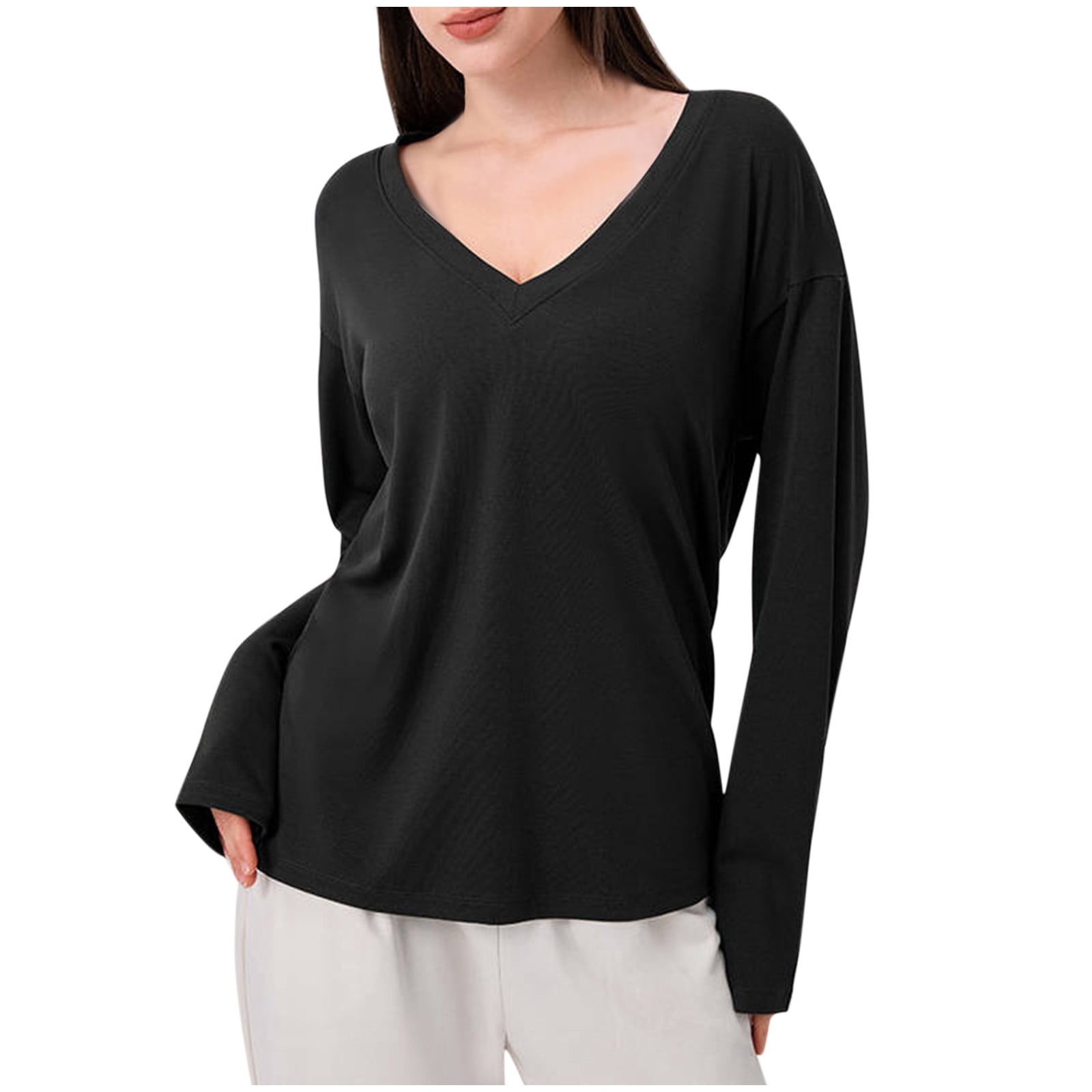 aidice Workout Tops for Women V Neck Long Sleeve Loose Comfy Yoga Tees ...