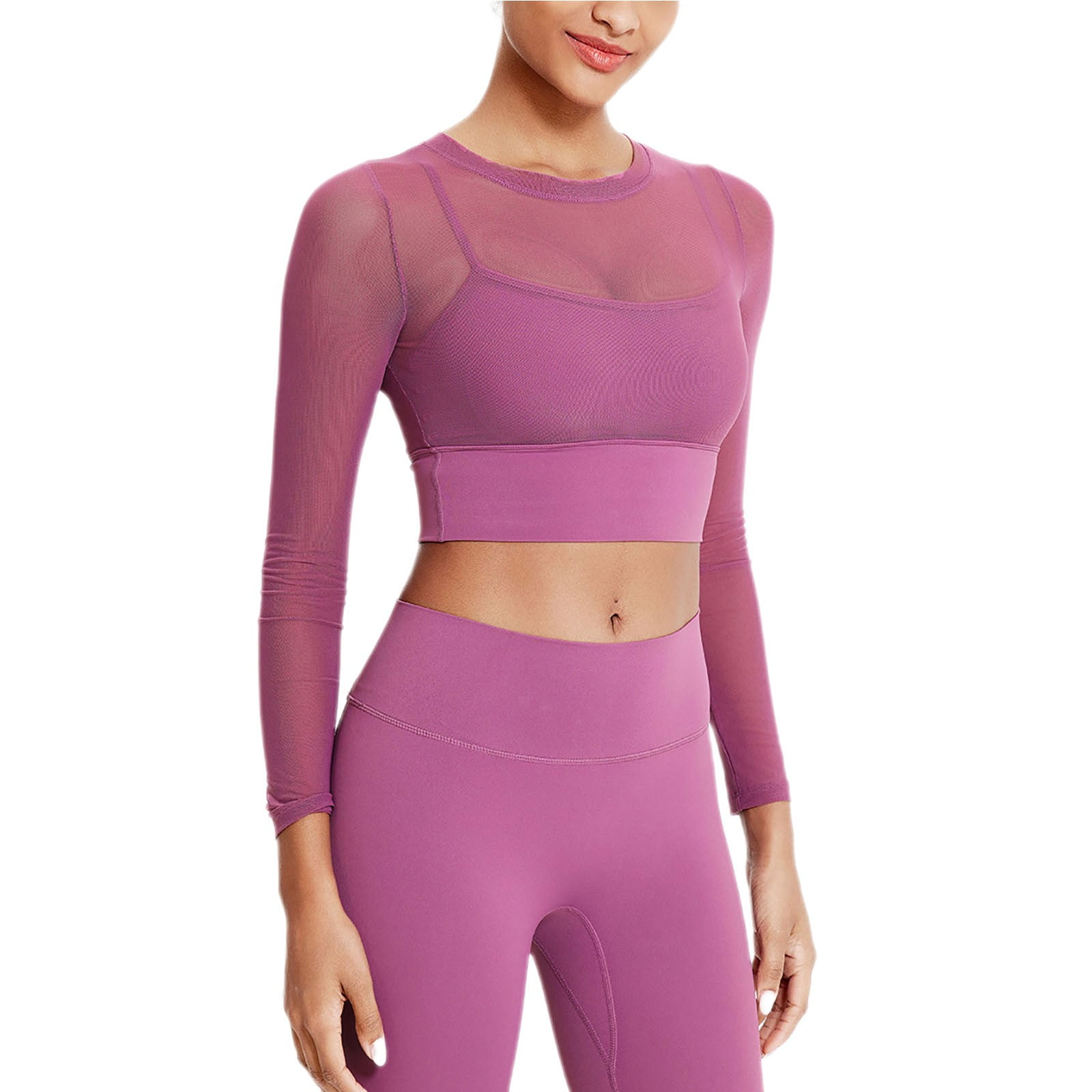 aidice Workout Tops for Women Yoga Round Neck Long Long Sleeve Shirts ...